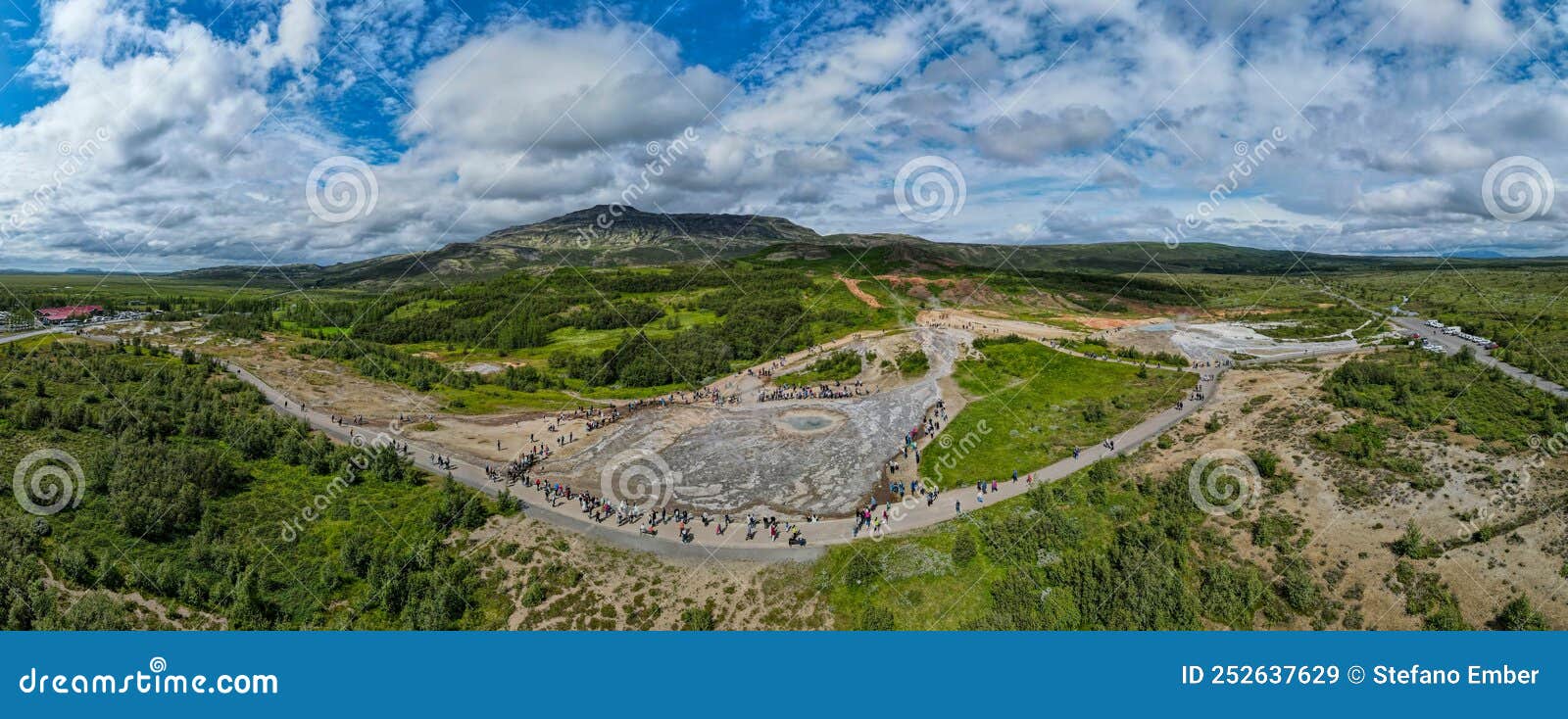 Drone View at the Geothermal Field of Geysir in Iceland Stock Image ...