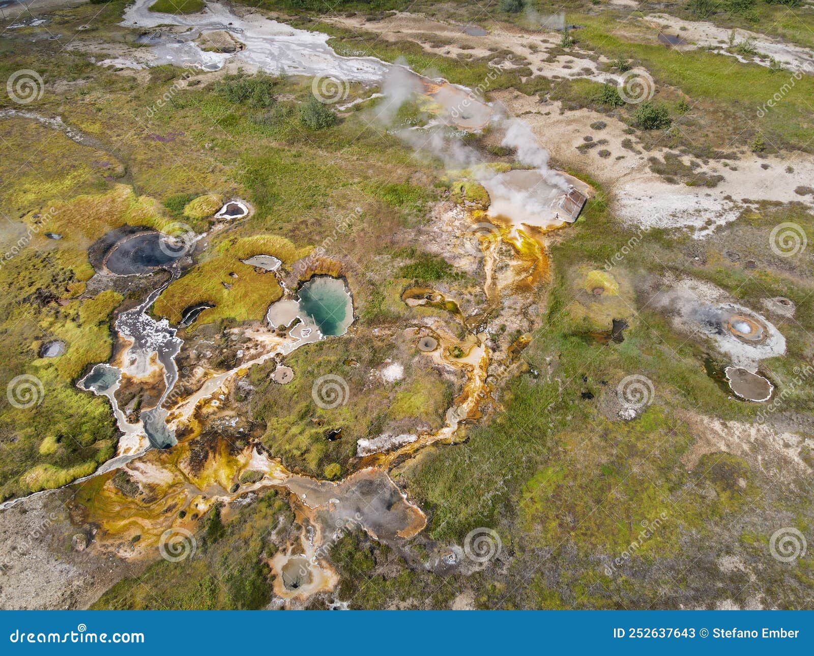 Drone View at the Geothermal Field of Geysir in Iceland Stock Image ...