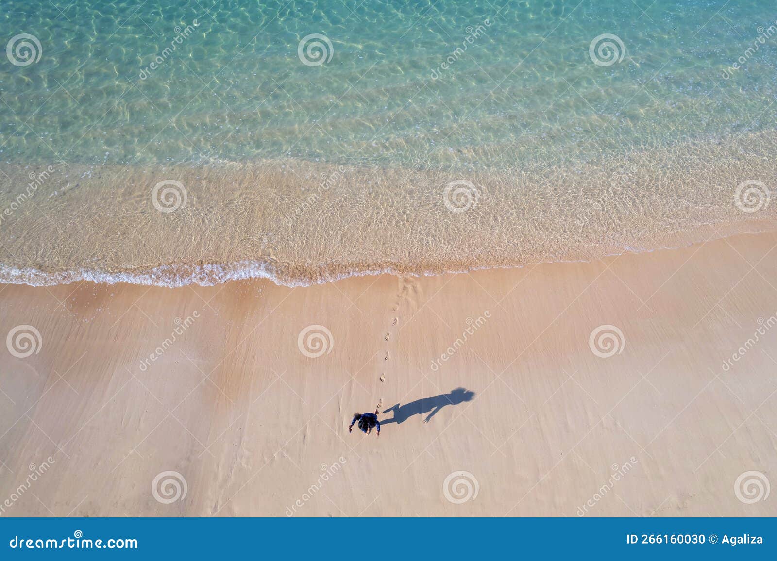Drone View of Girl and Her Shadow on Beach Stock Photo - Image of high ...