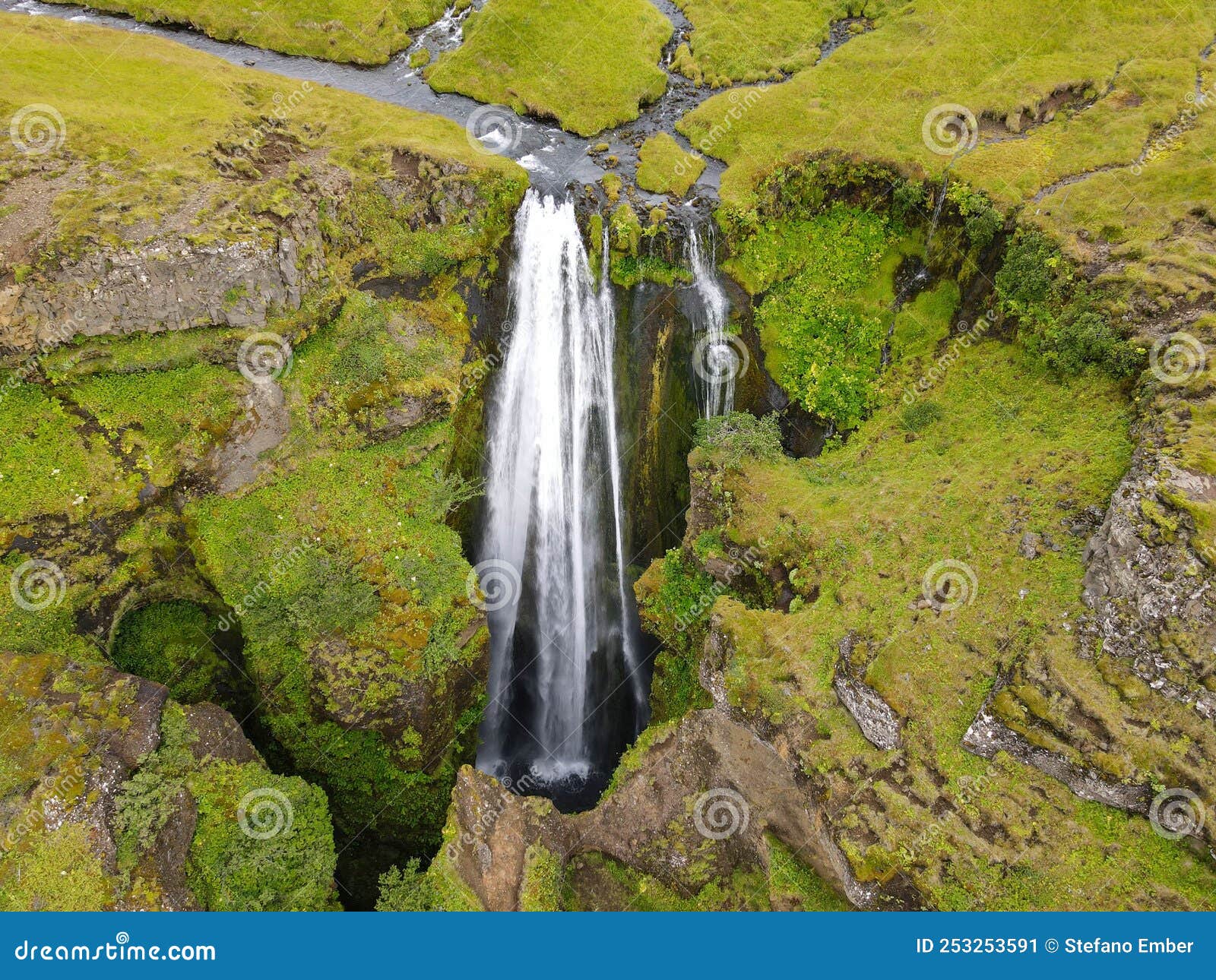 Drone View at Gljufrabui Waterfall in Iceland Stock Image - Image of ...