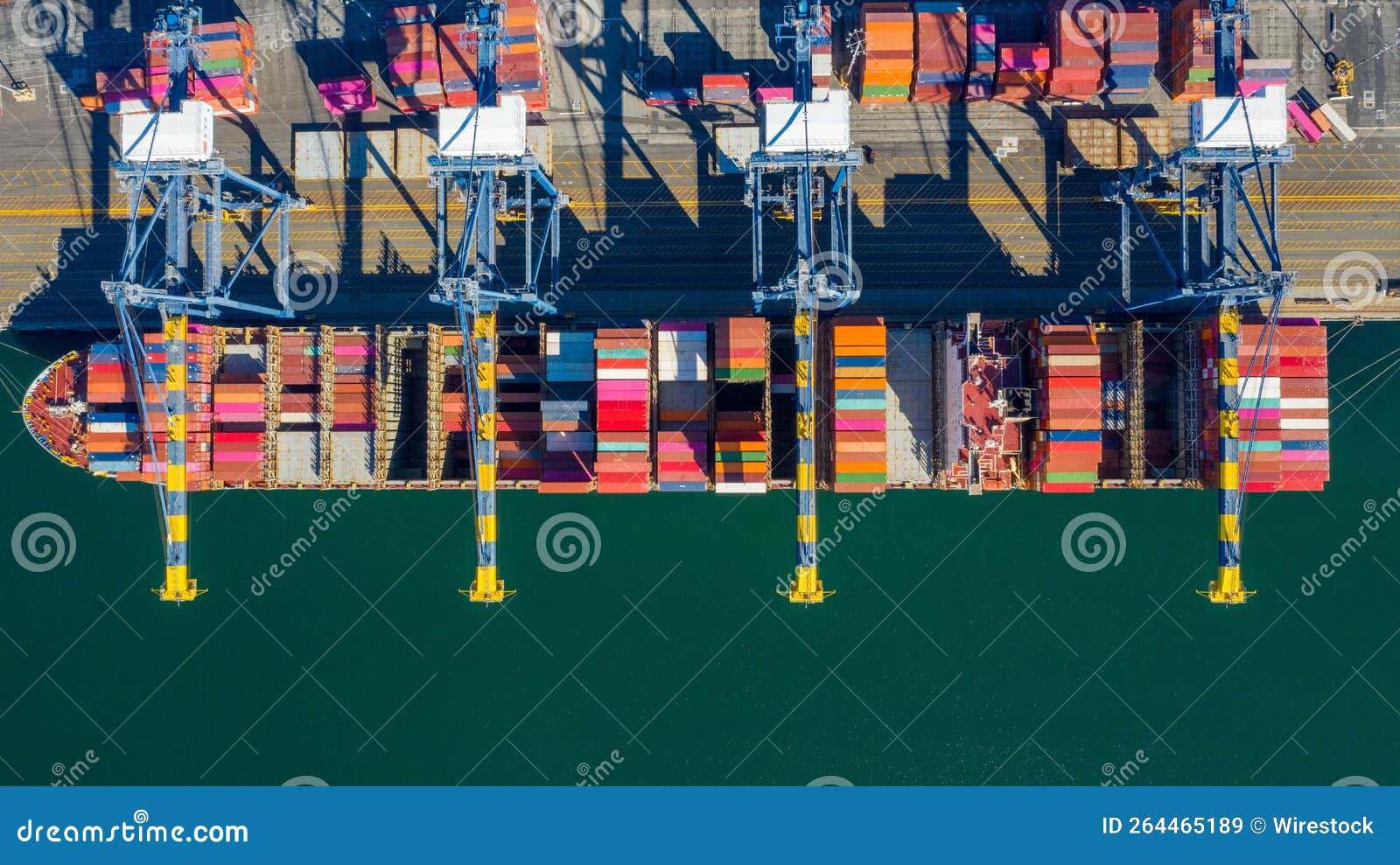 Drone View of a Huge Cargo Ship with Containers in a Port Stock Image ...