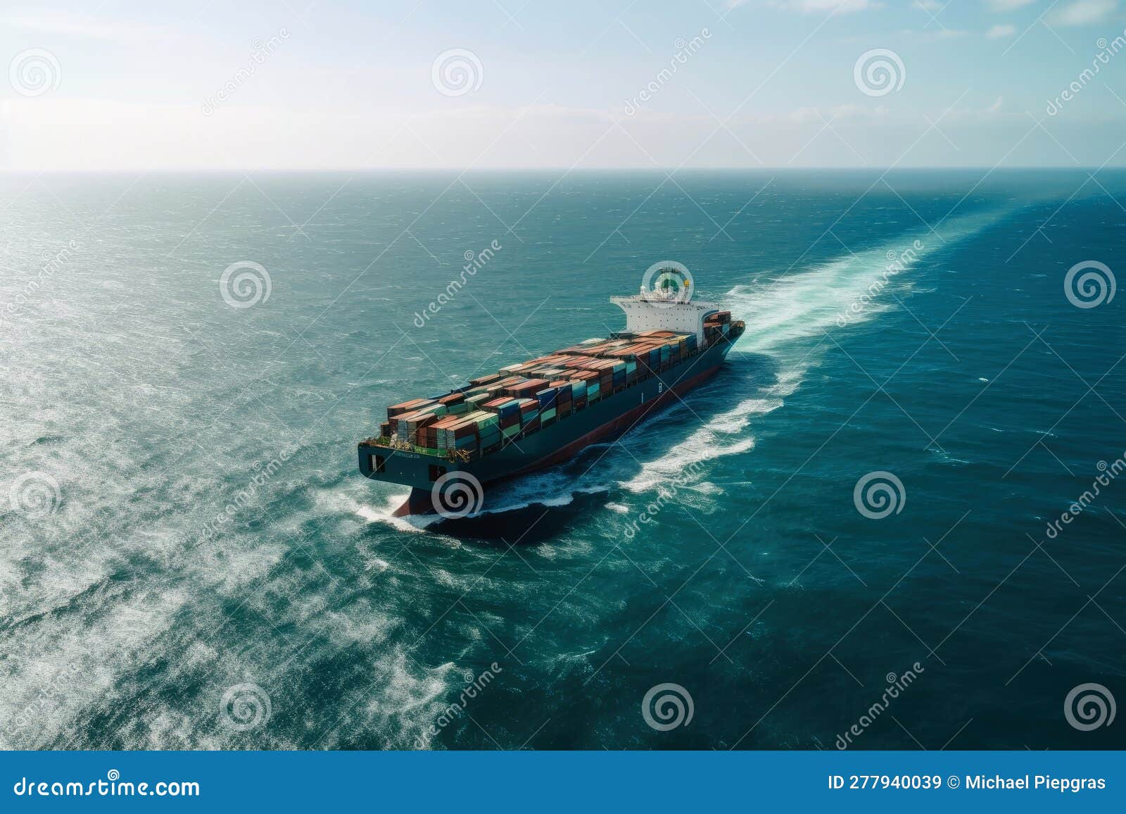 Drone View of a Huge Container Ship in the Ocean Created with ...