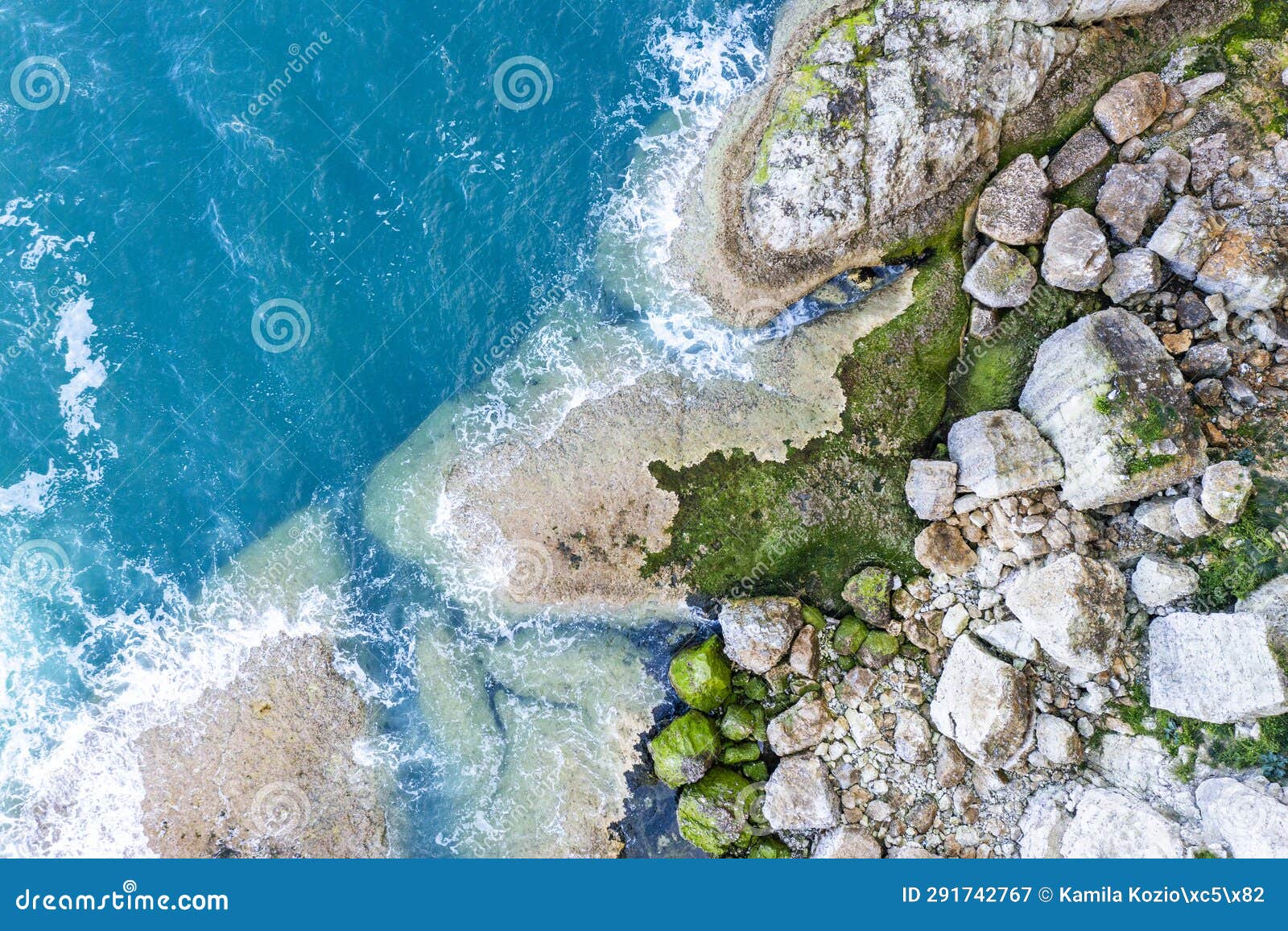 Drone View of the Ocean, Rocks, Beautiful Sea Landscape from the Drone ...