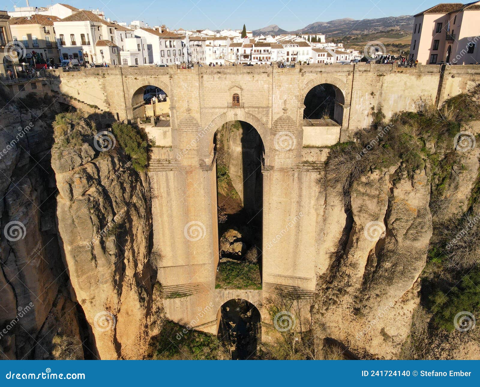 Drone View at the Old Bridge of Ronda on Andalusia, Spain Stock Photo ...