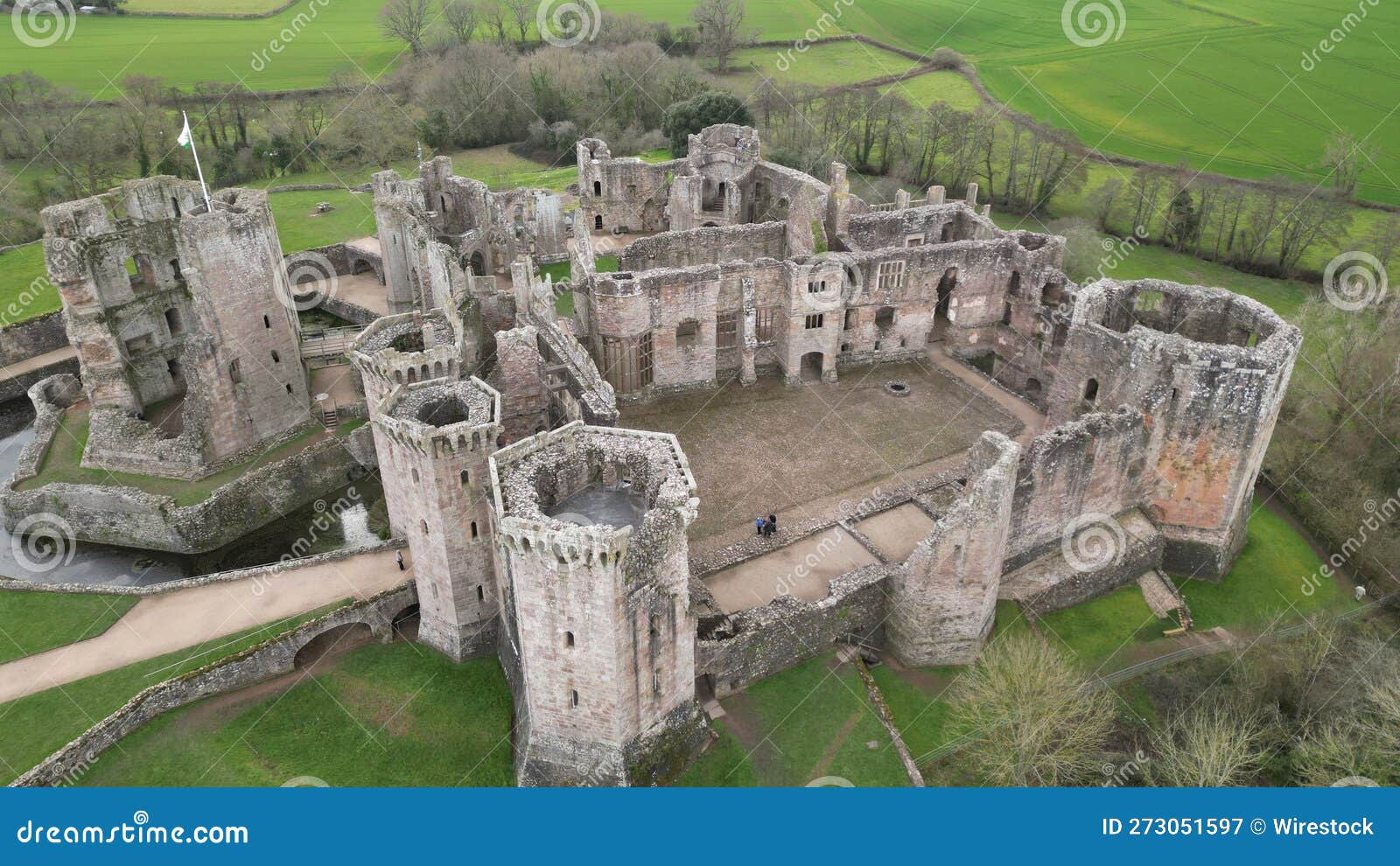 Drone View the Raglan Castle in the Daylight in Wales Stock Image ...
