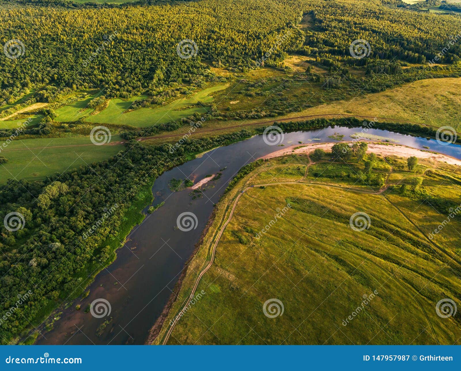 Drone View on River and Forest in Russia Stock Image - Image of ...
