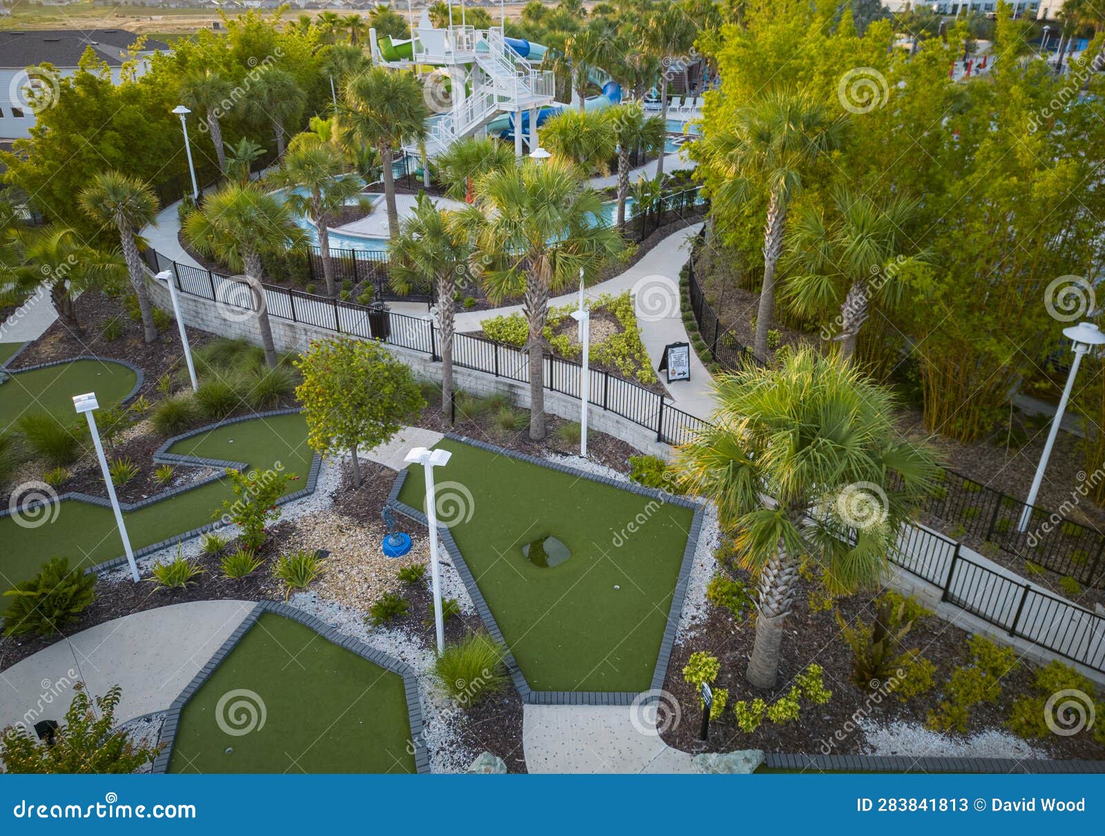 Drone View of a Small Mini Golf and Pool Area at a Resort Stock Image ...