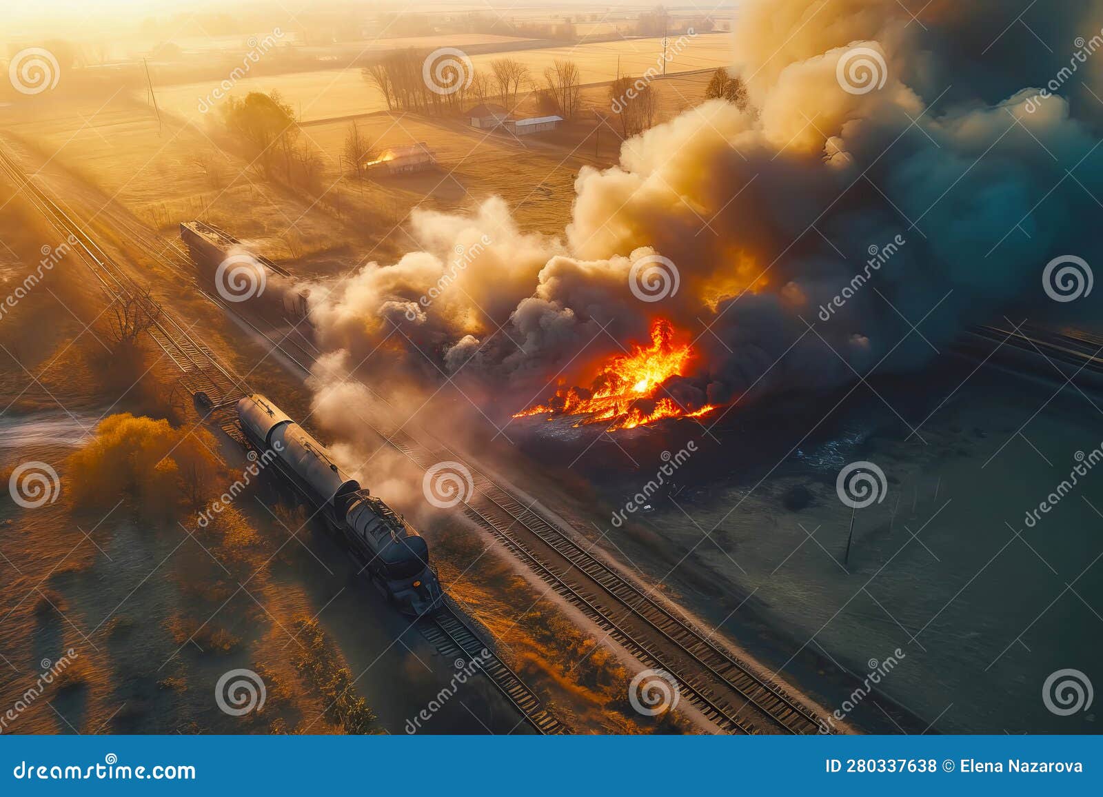 Train Derailed Exploding With Fire And Smoke. Generative AI ...