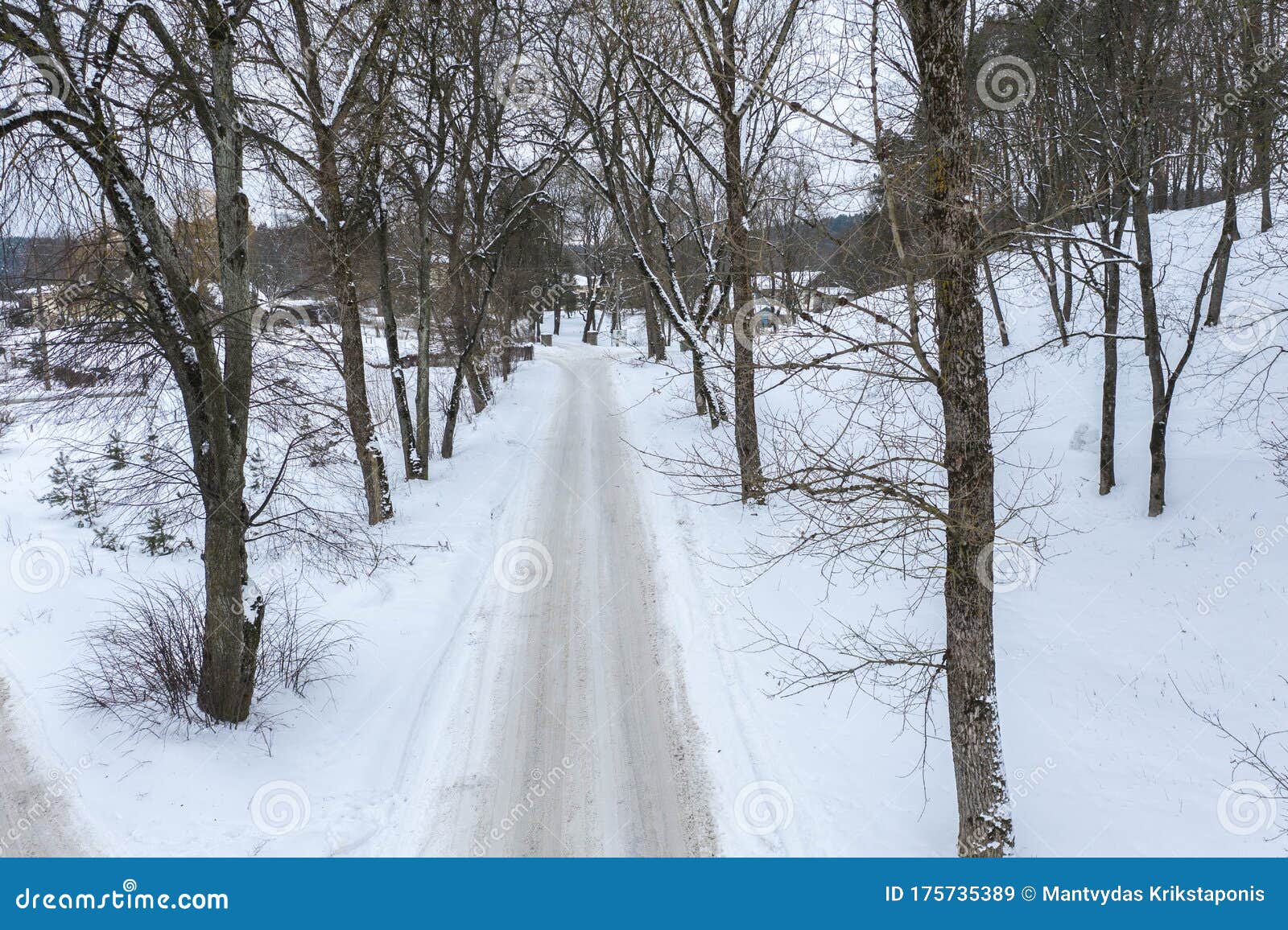 Drone View of Winter Rural Snow Road Stock Image - Image of beautiful ...