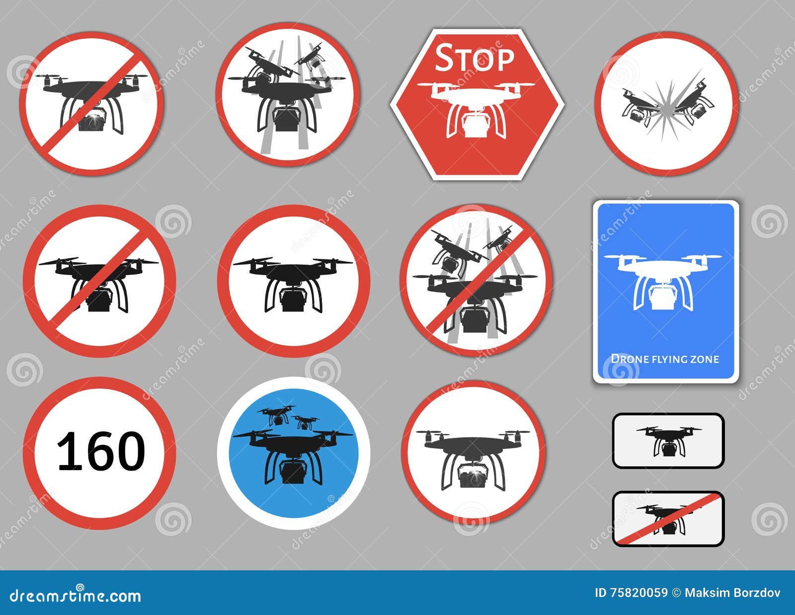 Drone Warning Sign. Vector Set of Different Warning Stock Vector ...