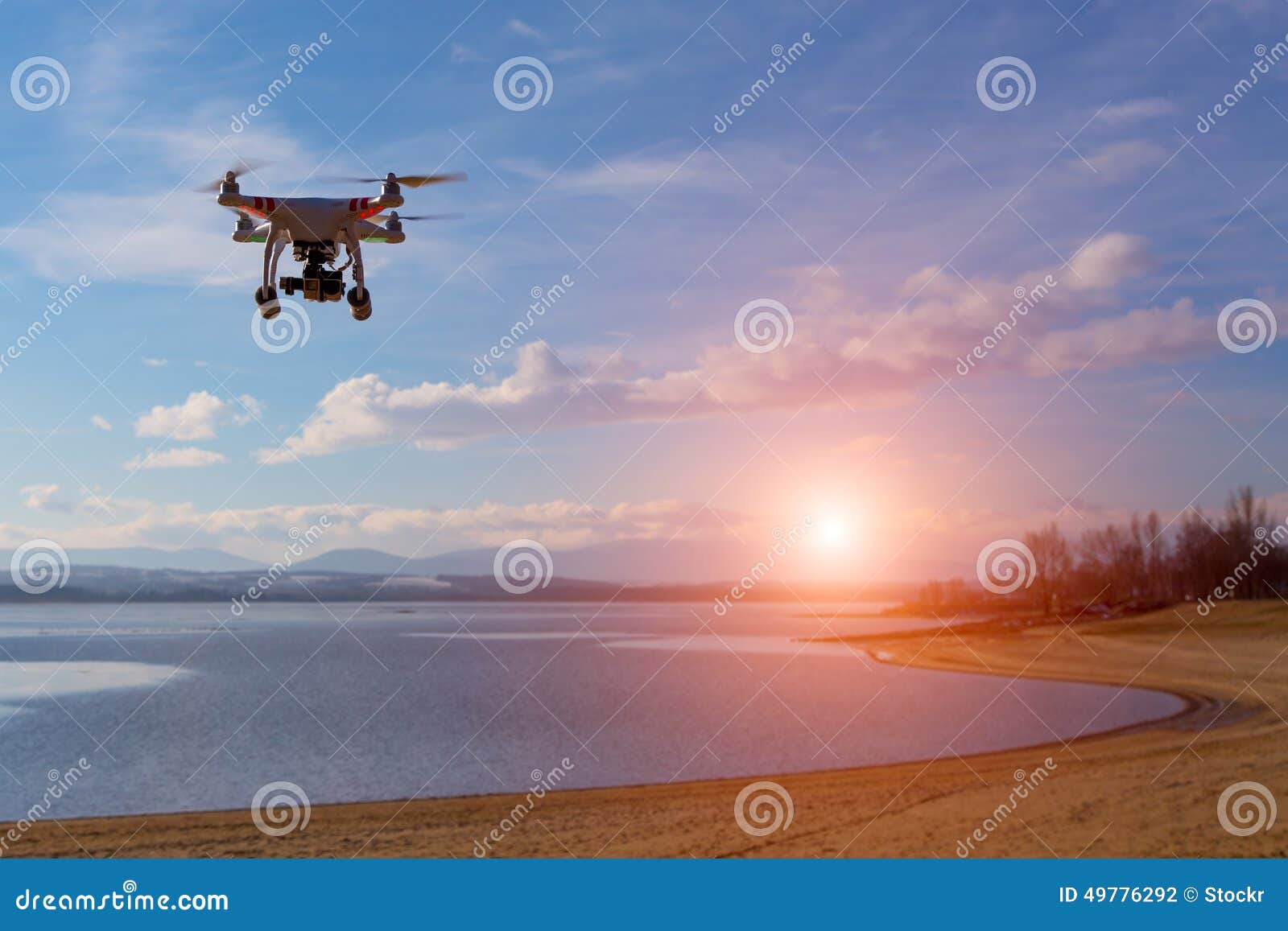 Drone watching the sunset stock photo. Image of blue - 49776292