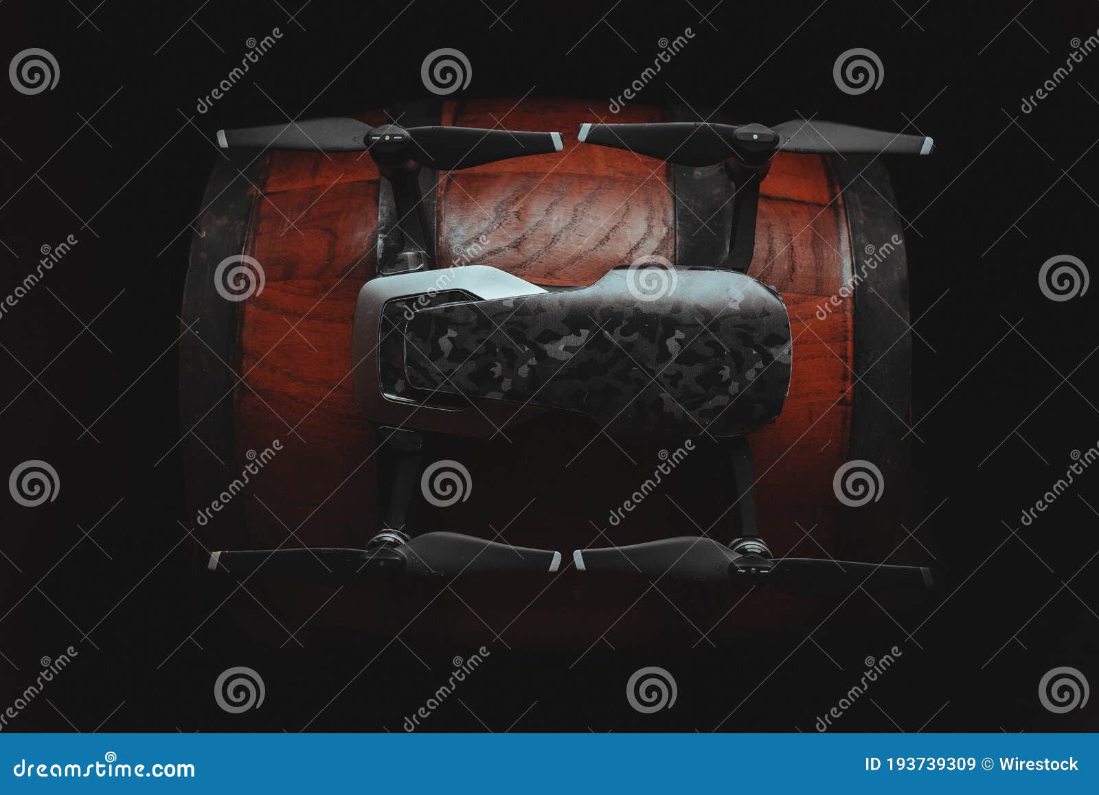Drone on a Wine Barrel in the Dark Room Stock Image - Image of ...