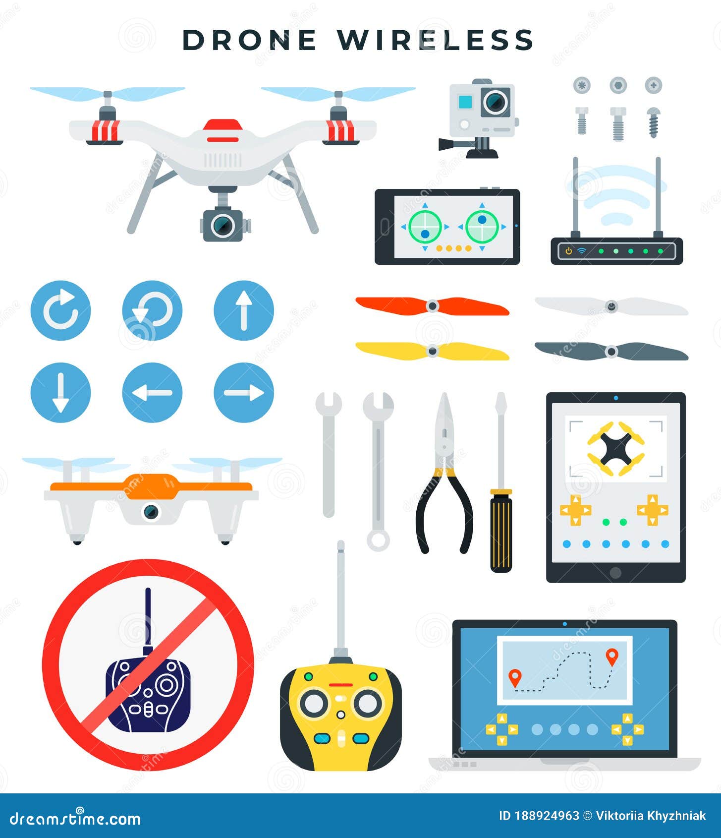 Drone with Wireless Control. Quadcopter and All Necessary Accessories ...