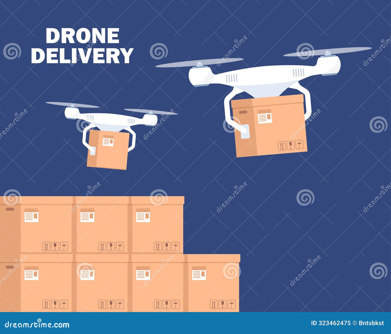 Drone Working in Modern Warehouse. Robotics Technology Concept, Fast Delivery, Artificial ...
