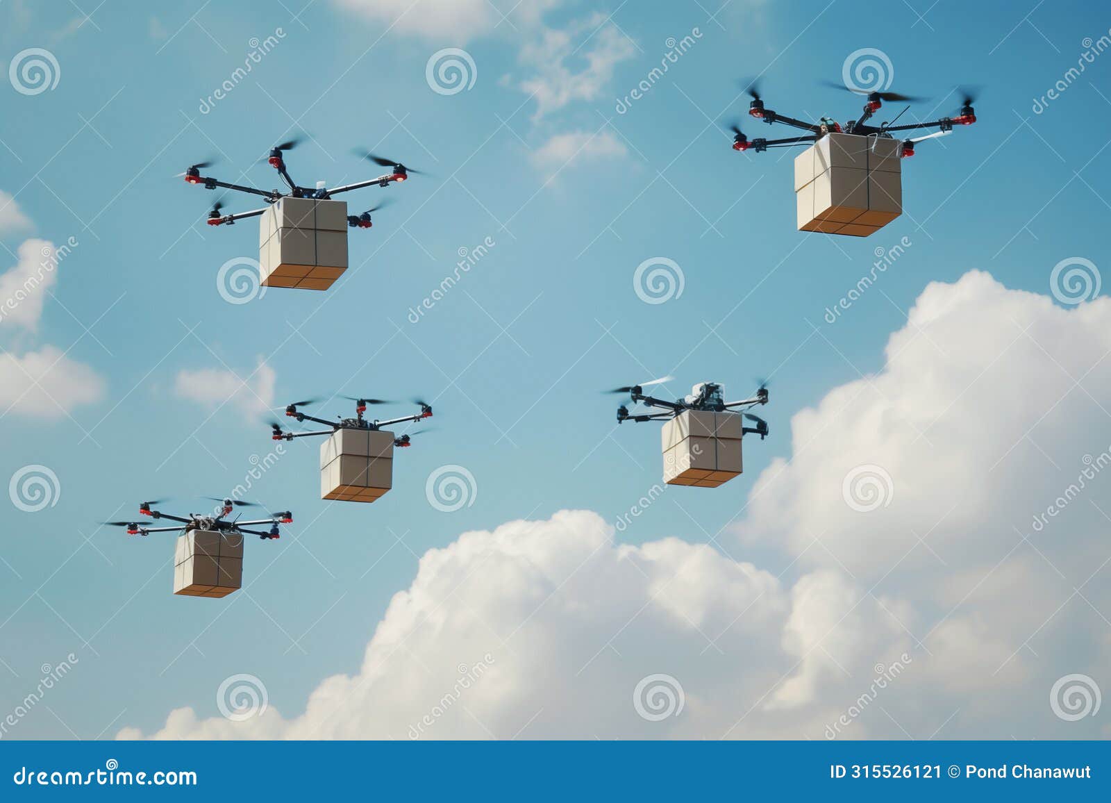 Delivery Flying Drone Package Cardboard Box On Sky,to Customer Service ...