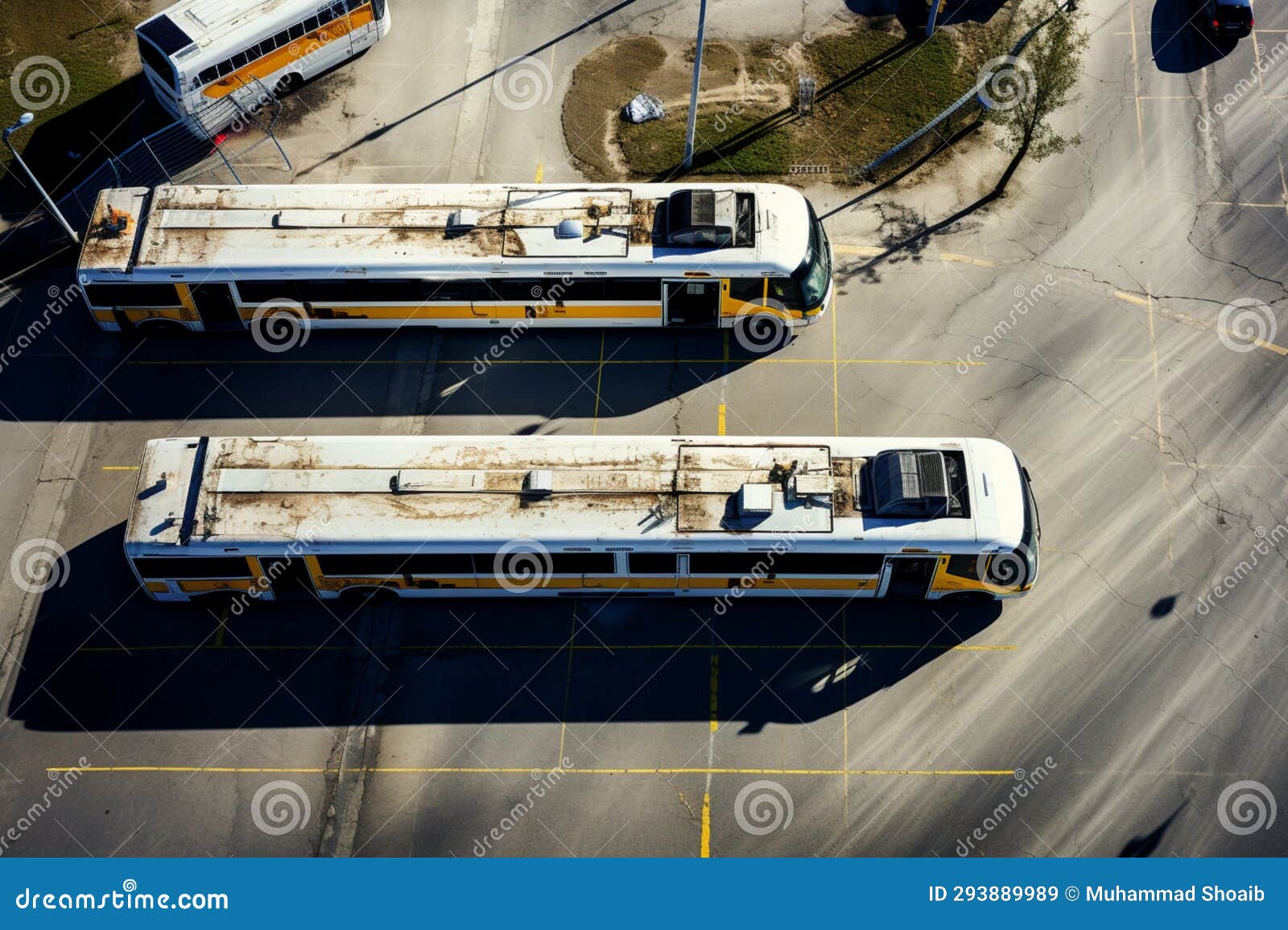 A Drones Eye View a Bus at a Station Casts Intriguing Shadows Stock ...