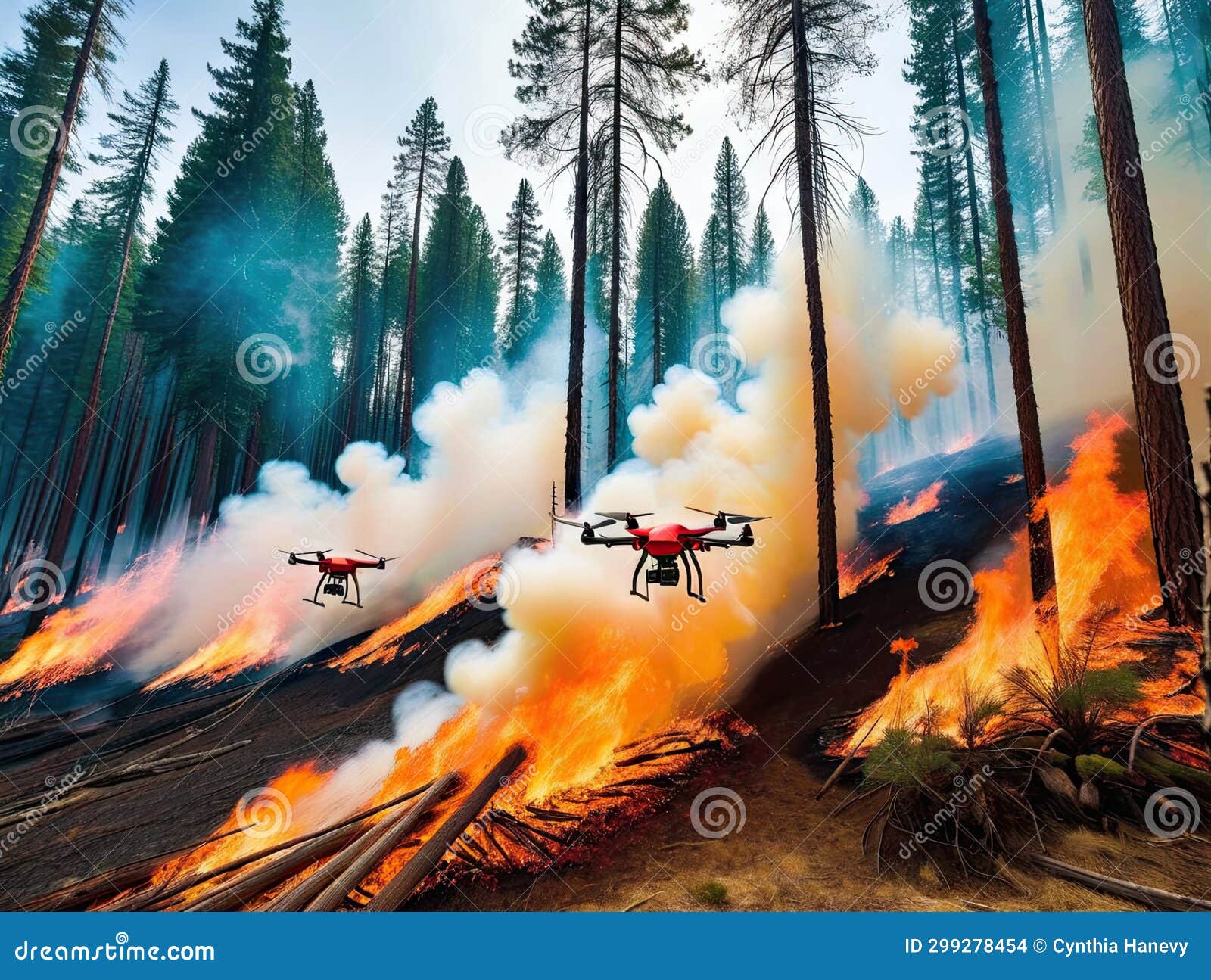 Drones Fighting a Forest Fire Stock Illustration - Illustration of ...