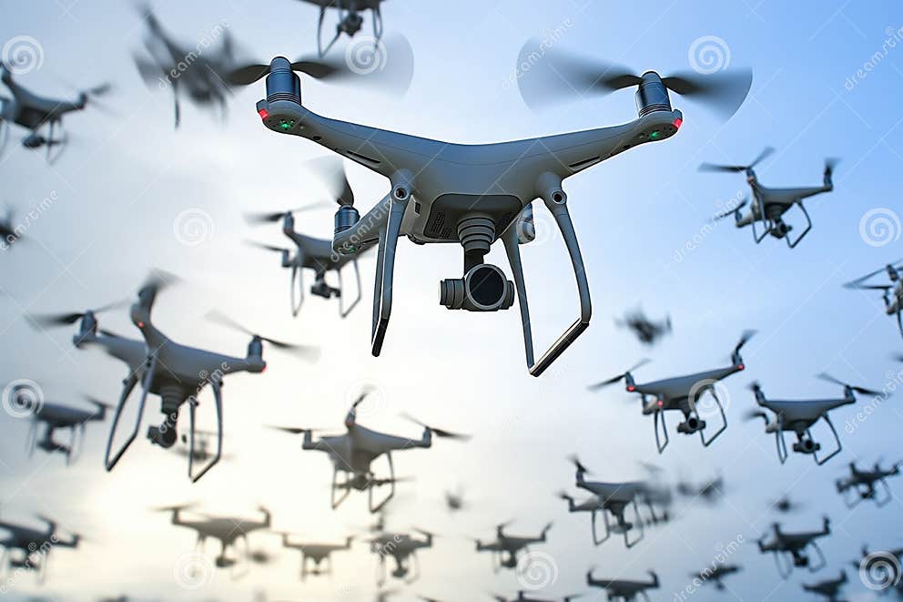 Drones Flying in Formation Over a Clear Sky during an Aerial Display ...