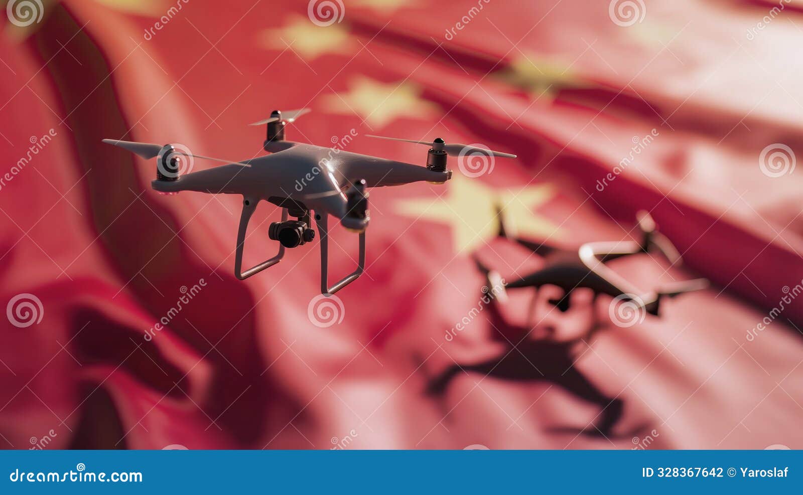 Drones Flying in Front of Chinese Flag Symbolizing Technology ...