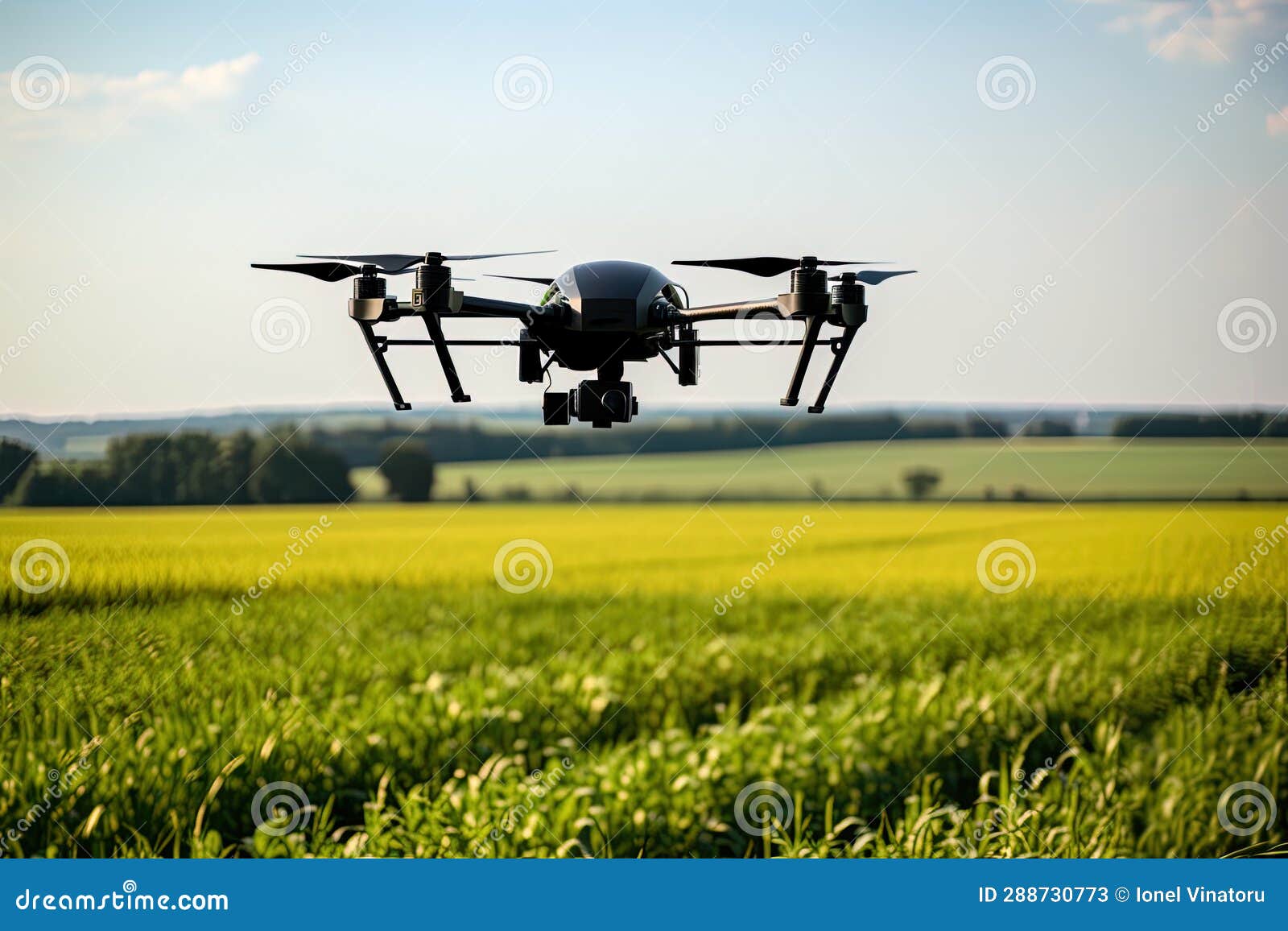Drones Flying Over Vast Agricultural Fields, Advanced Farming ...