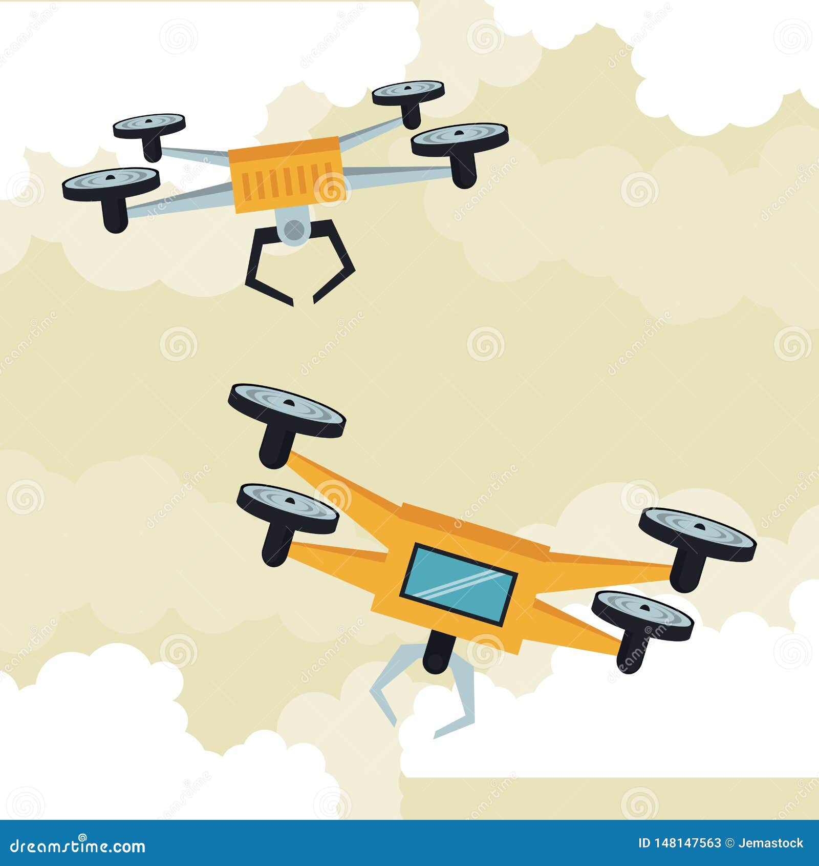 Drones flying in the sky stock vector. Illustration of control - 148147563