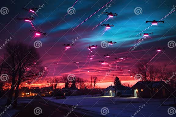 Drones Forming a Dynamic Light Show in the Night Sky Stock Image ...