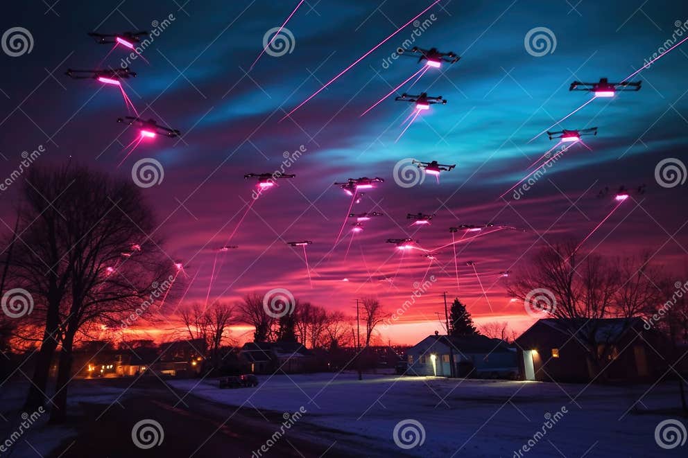 Drones Forming a Dynamic Light Show in the Night Sky Stock Image ...