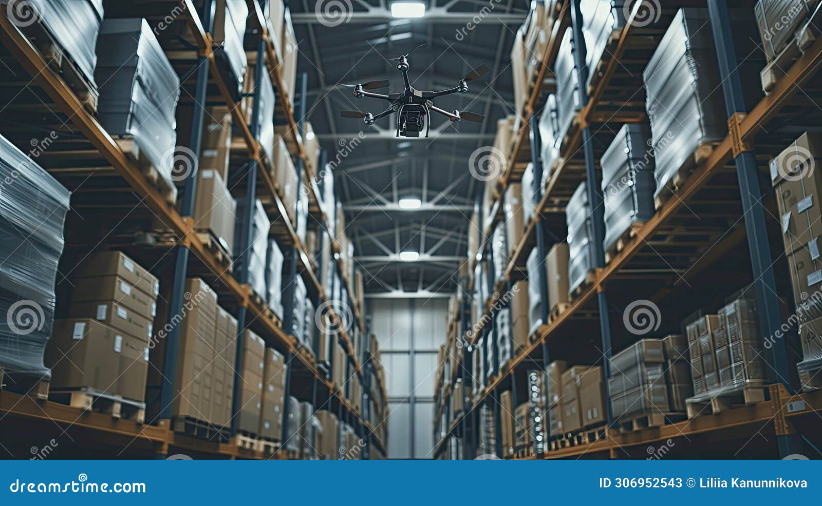 Drones Hovering Over Aisles In A Warehouse, Diligently Scanning ... Drones Hovering Over Aisles In A Warehouse, Diligently Scanning ...