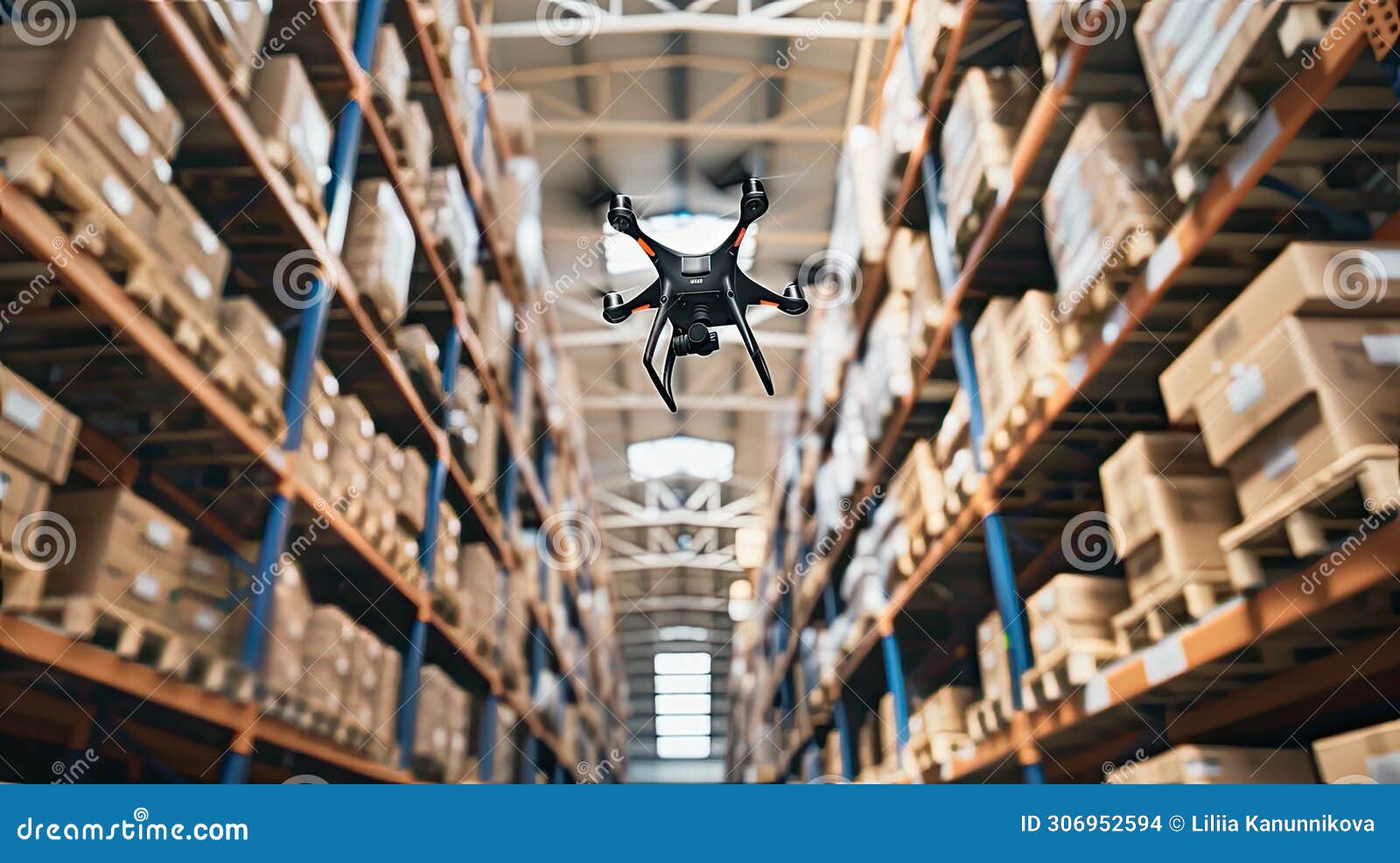 Drones Hovering Over Aisles In A Warehouse, Diligently Scanning ... Drones Hovering Over Aisles In A Warehouse, Diligently Scanning ...