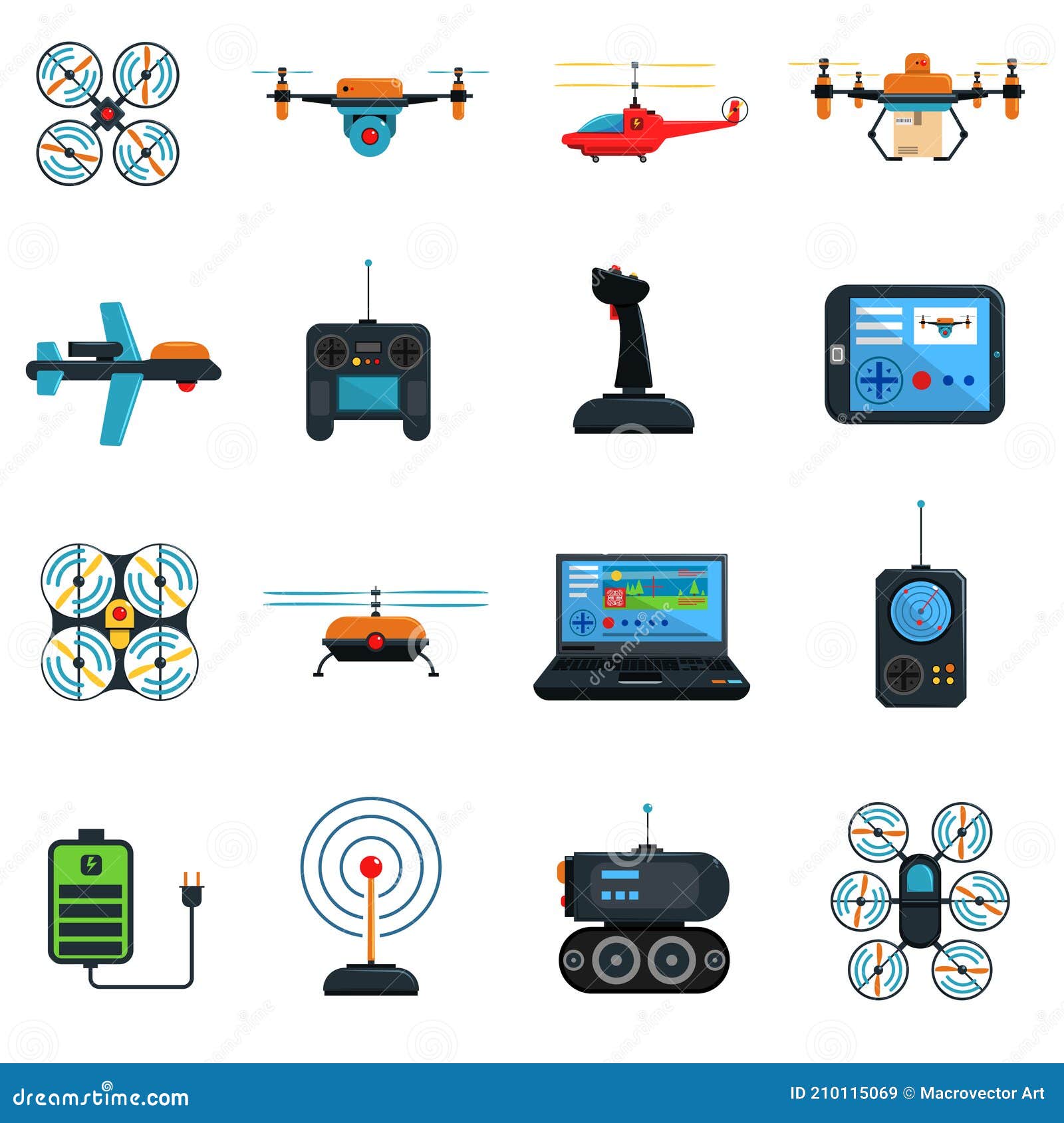Drones Icons Set stock vector. Illustration of collection - 210115069