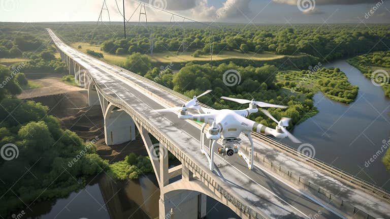 Drone Flying Over Bridge in Countryside Stock Image - Image of ...
