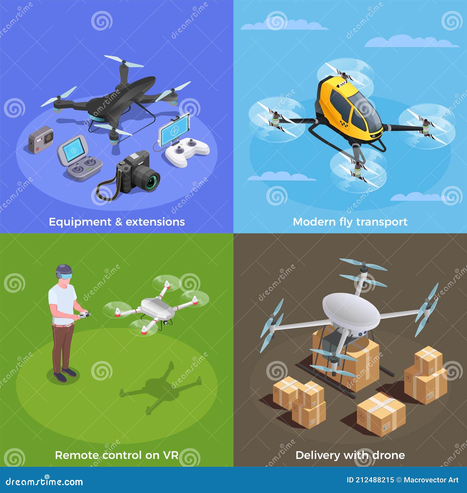 Drones Isometric Concept stock vector. Illustration of logistic - 212488215