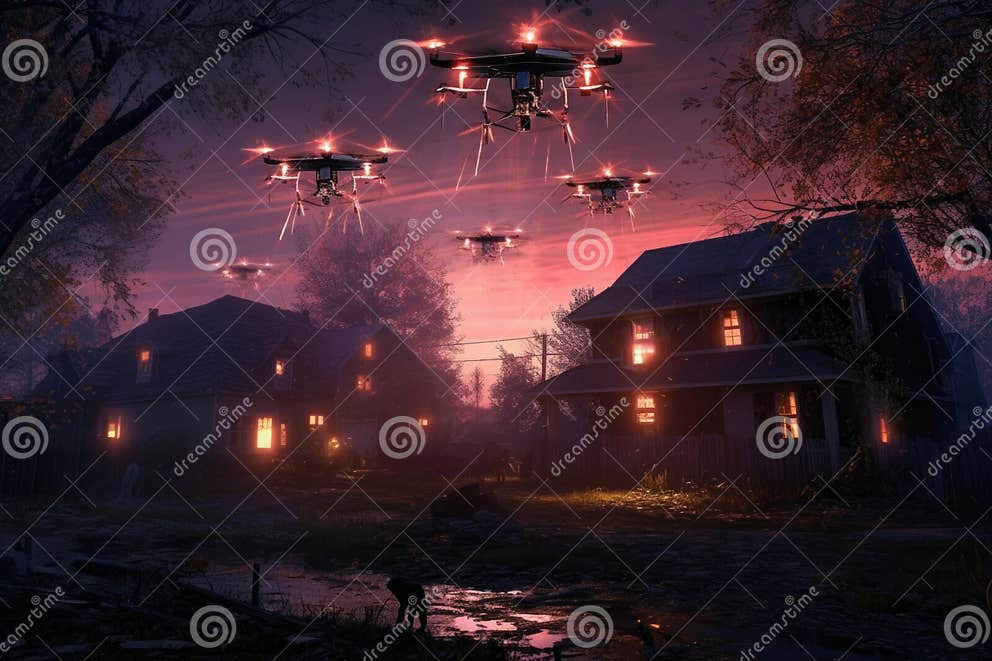 Drones with Led Lights Creating a Light Show at Night Stock ...