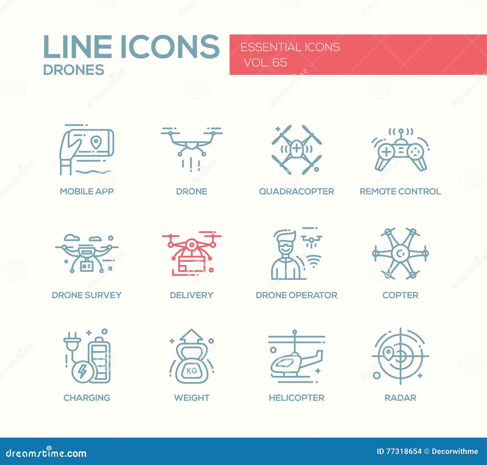 Drones - Line Design Icons Set Stock Vector - Illustration of icon ...