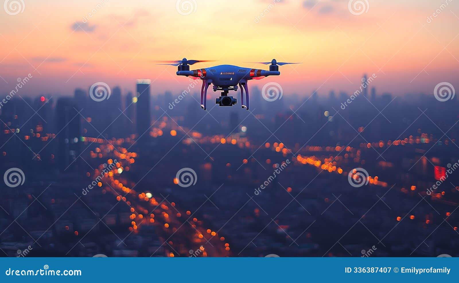 Drones Navigate City Skyline at Dusk with Advanced AI Technology ...