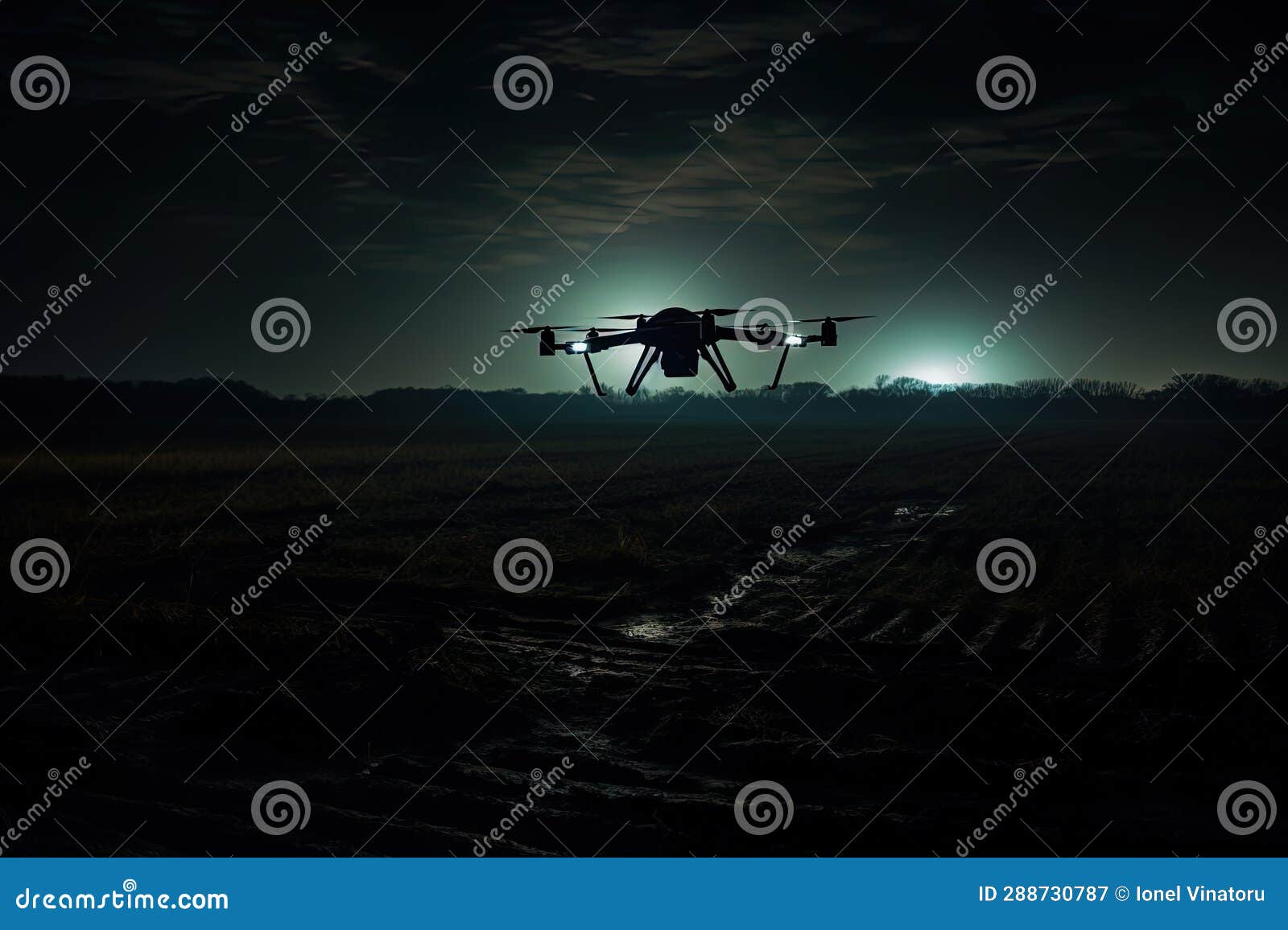 Drones at Night Flying Over Vast Agricultural Fields, Advanced Farming ...