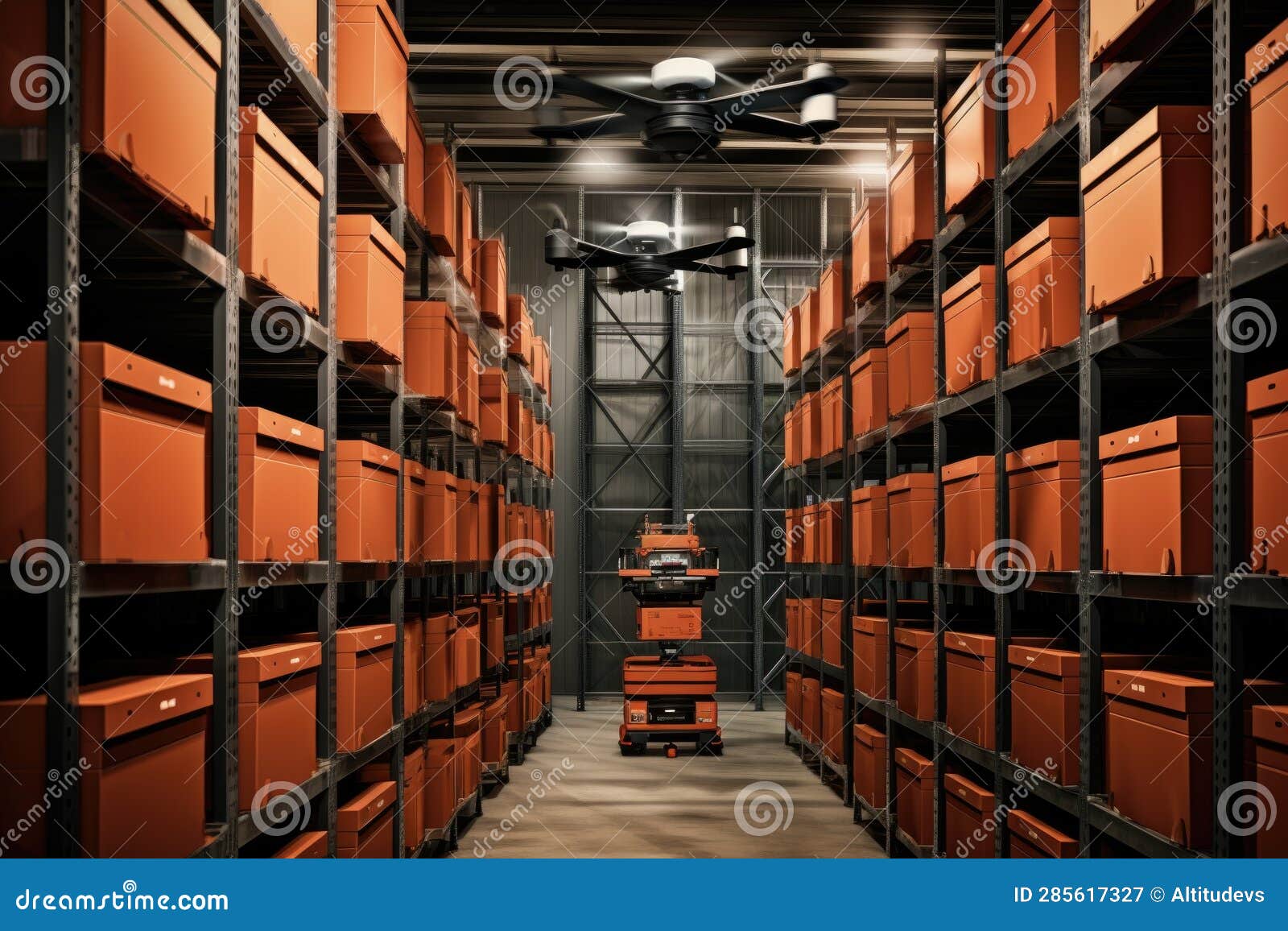 Drones Scanning Barcodes on Storage Shelves Stock Illustration ...