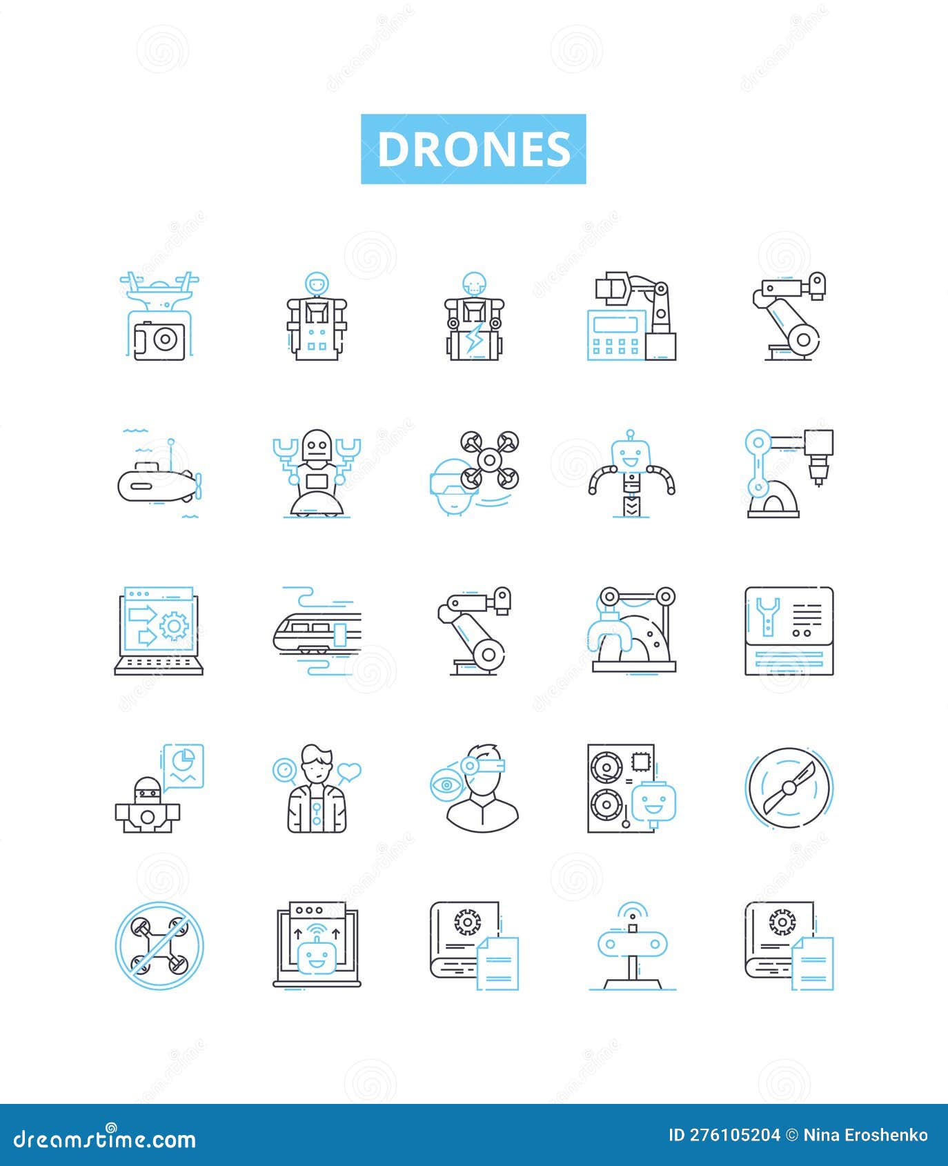 Drones Vector Line Icons Set. Drones, Quadcopters, UAVs, Flying Robots ... Drones Vector Line Icons Set. Drones, Quadcopters, UAVs, Flying Robots ...
