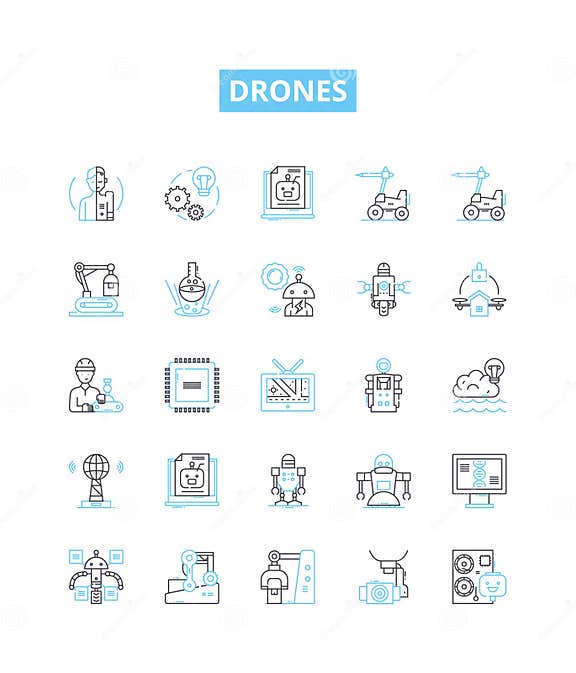 Drones Vector Line Icons Set. Drones, Quadcopters, UAVs, Flying Robots ...