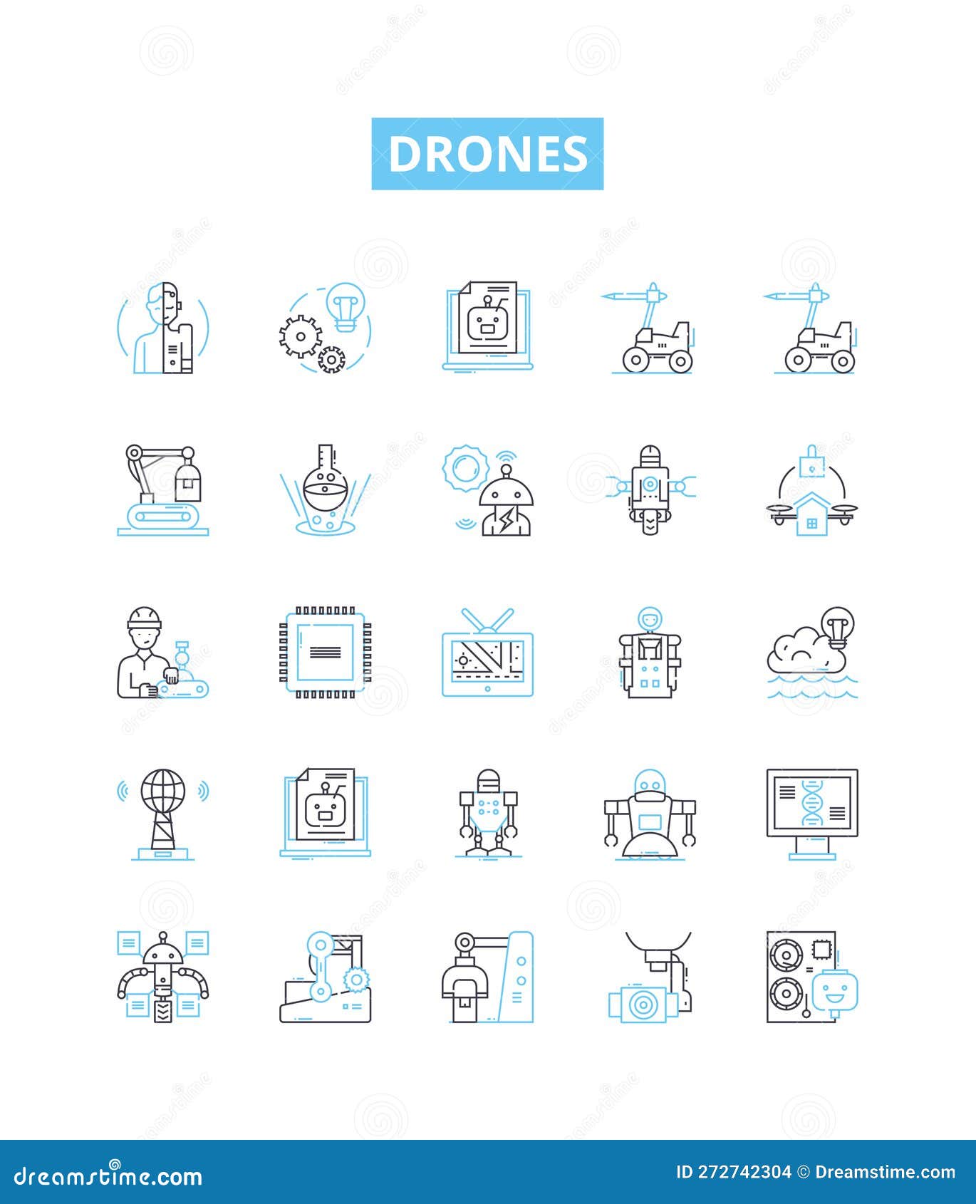 Drones Vector Line Icons Set. Drones, Quadcopters, UAVs, Flying Robots ...