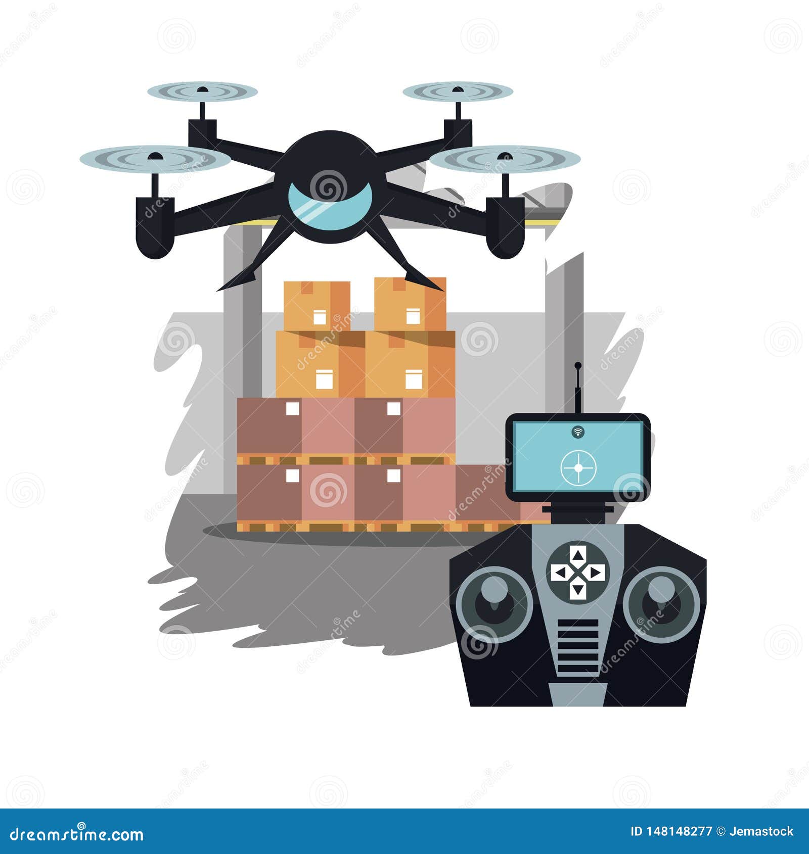 Drones in Warehouse Cartoon Stock Vector - Illustration of flight ...