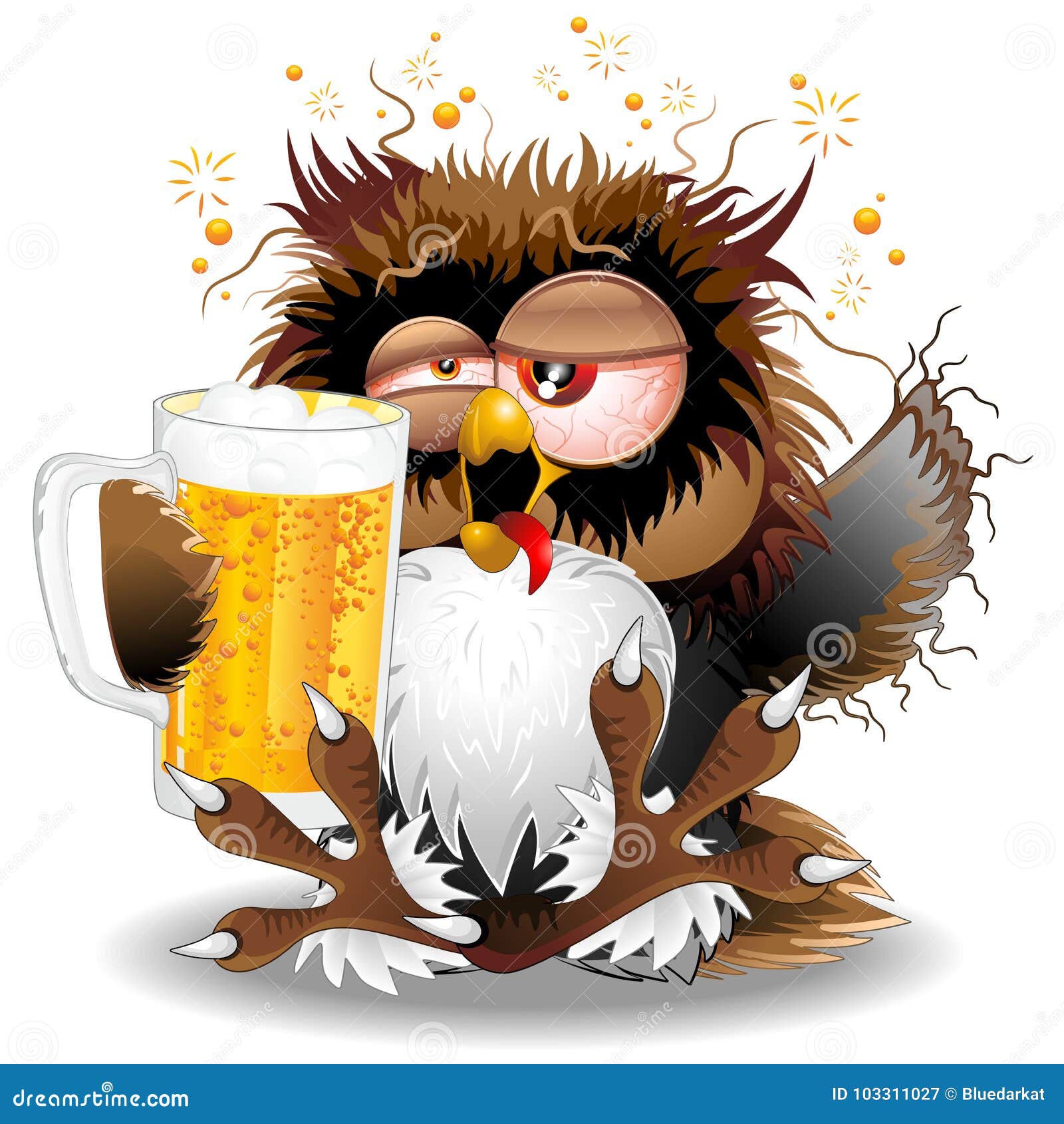 Dronken Uil Met Bier Grappig Karakter Vector Illustratie - Illustration ...