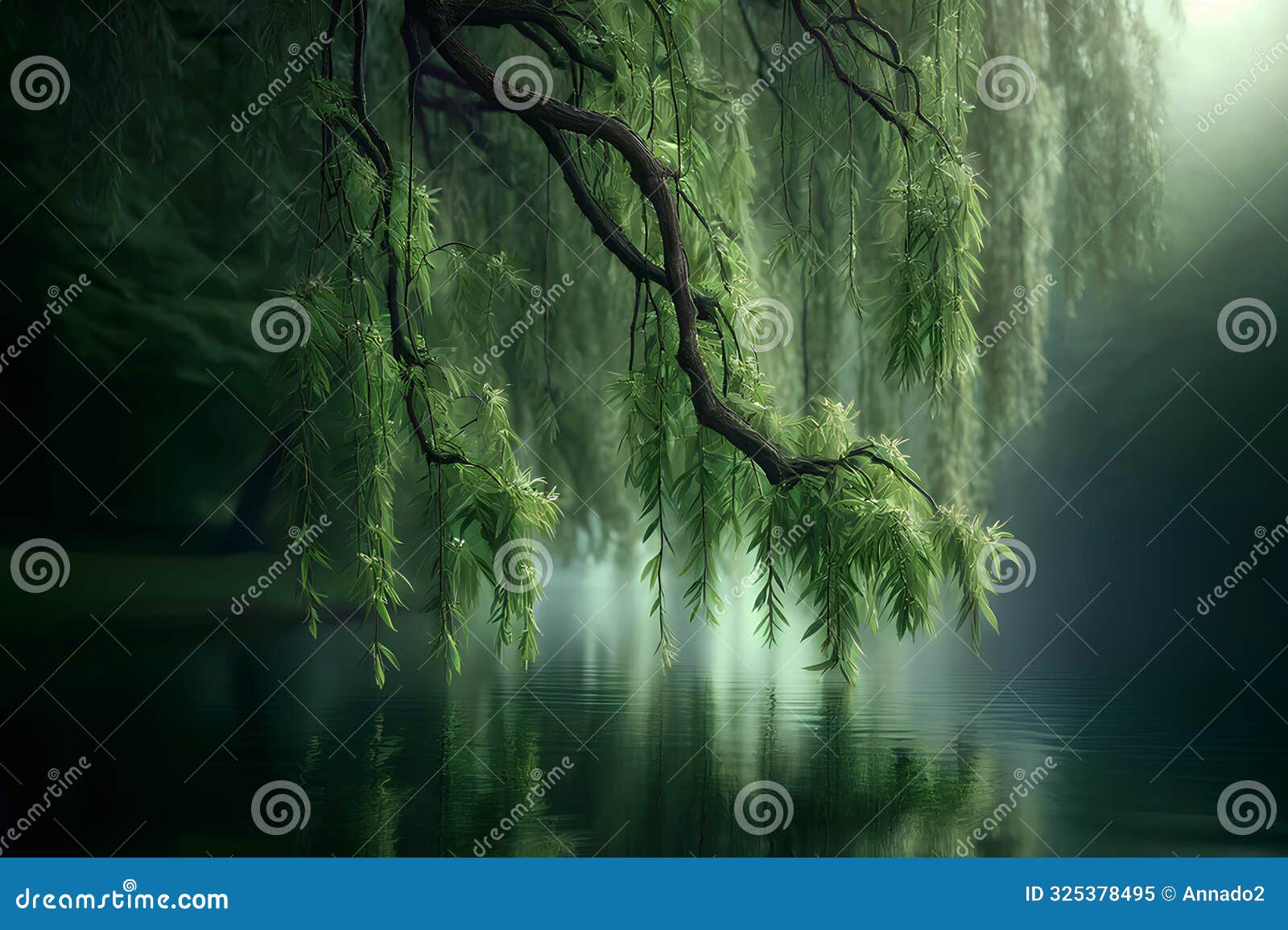 The Drooping Branches of a Weeping Willow Hanging Over the Water Stock ...