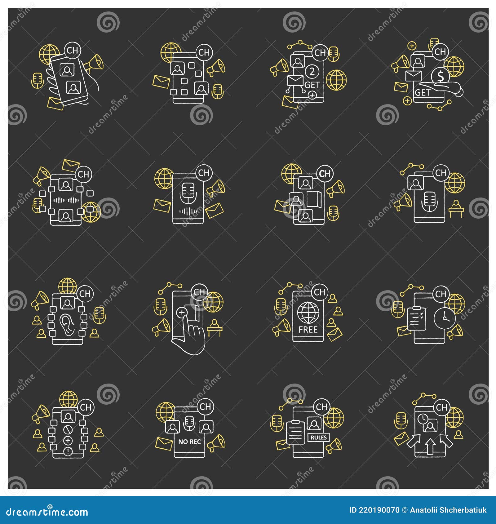 Drop in Audio App Chalk Icons Set Stock Vector - Illustration of chat ...