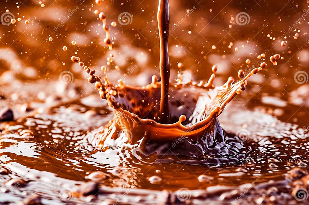 Drop of Chocolate is Captured in Mid Air Creating Splash Effect ...