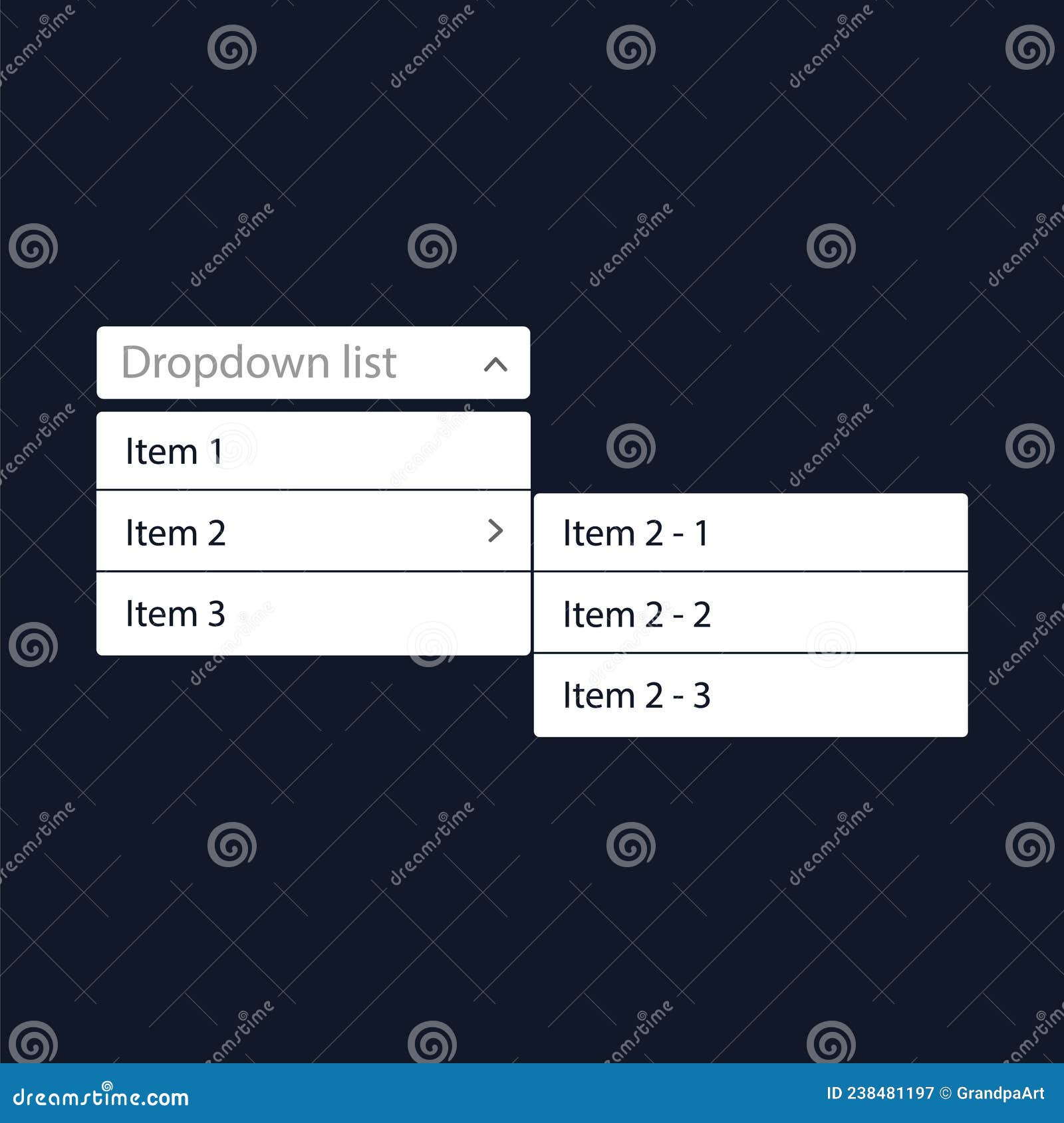 Drop-down List with Menu Items for the Website. with a Child Drop-down ...