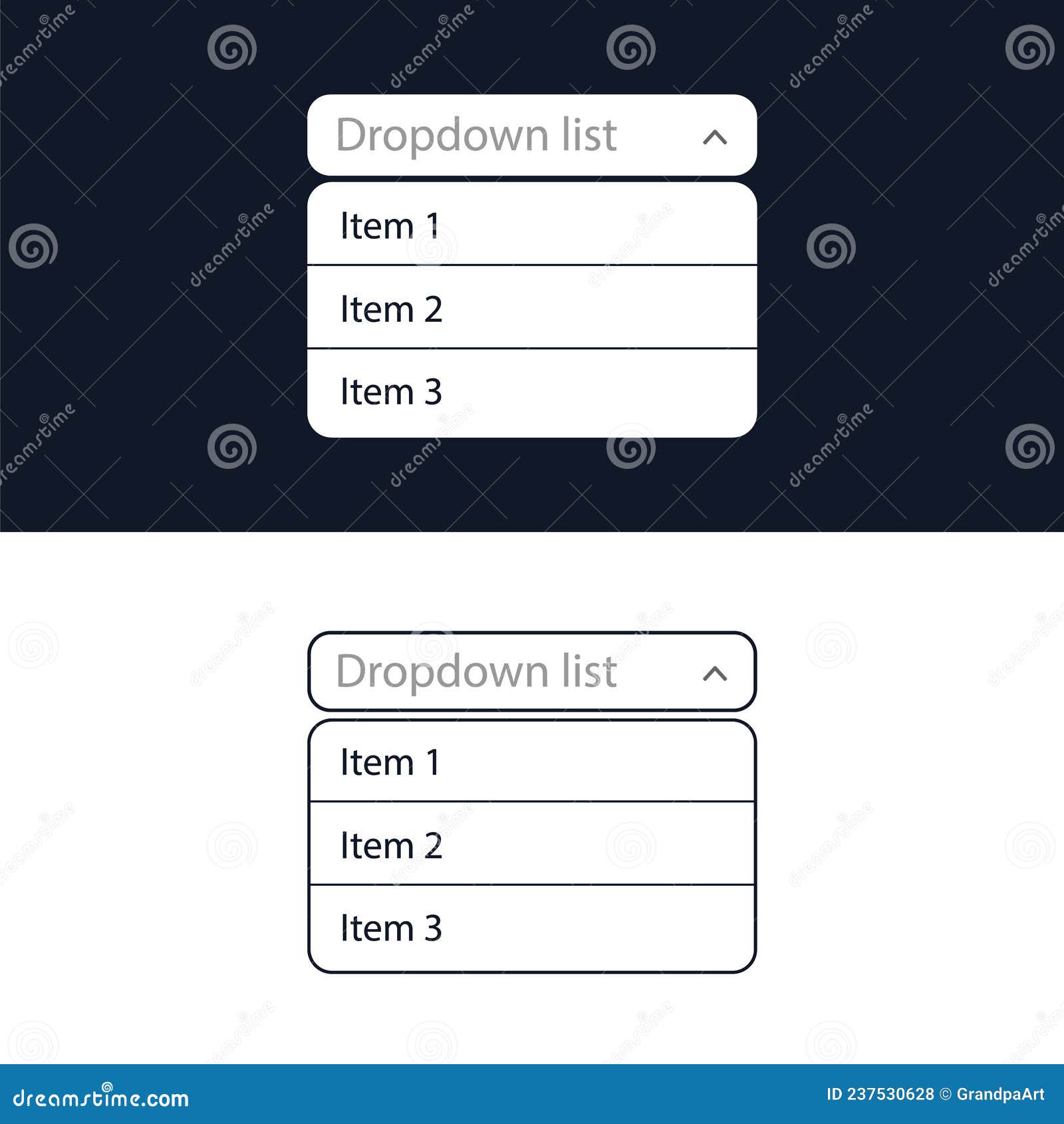 Drop-down List with Menu Items for the Website. the View is in the ...
