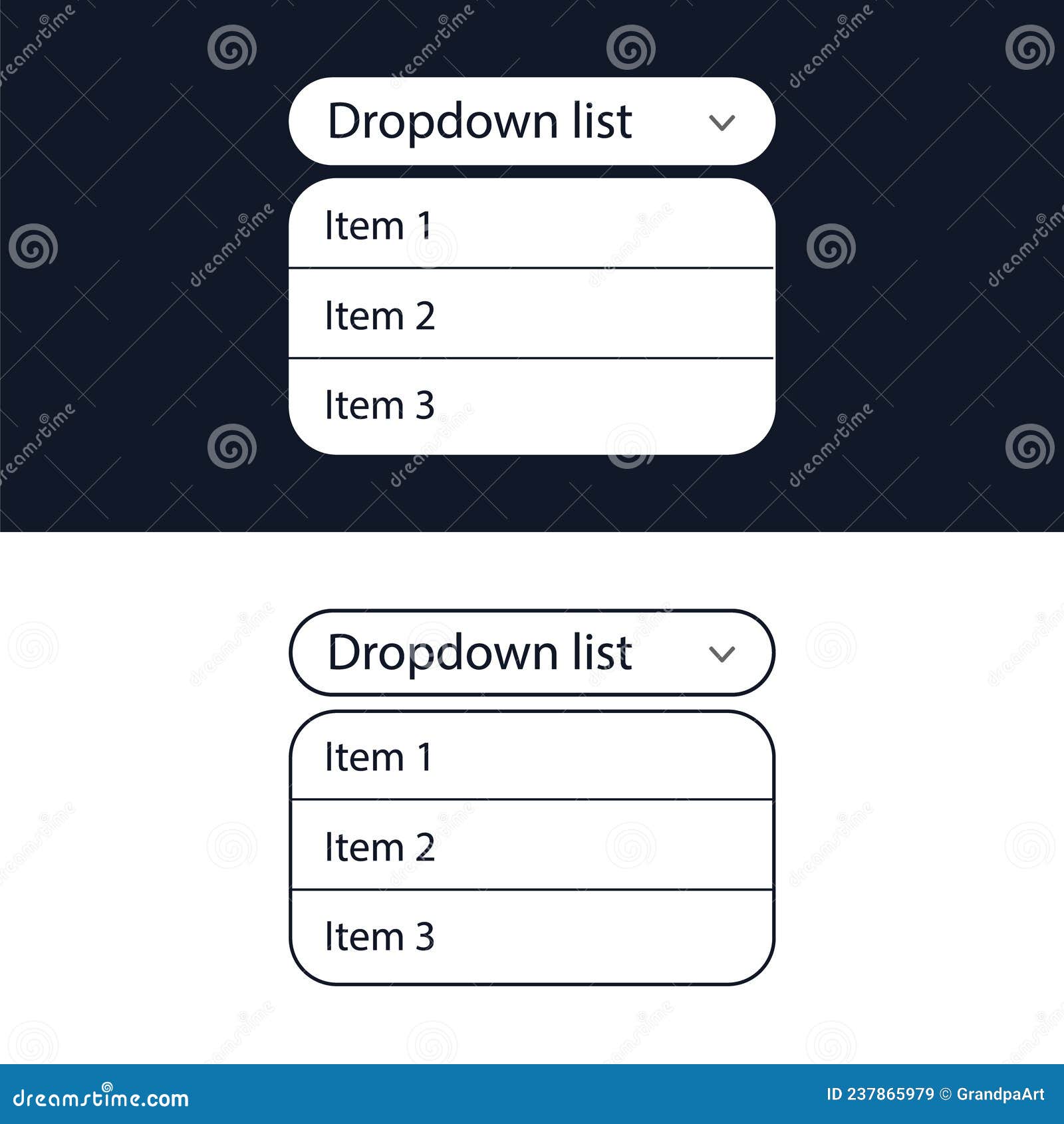 Drop-down List with Menu Items for the Website. the View is in the ...
