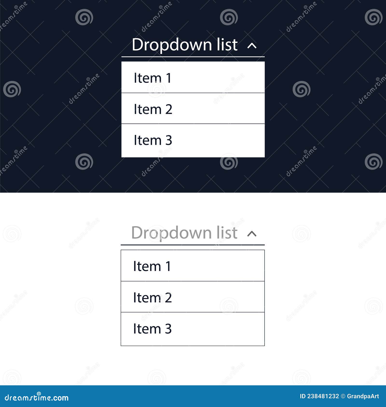 Drop-down List with Menu Items for the Website. the View is in the ...