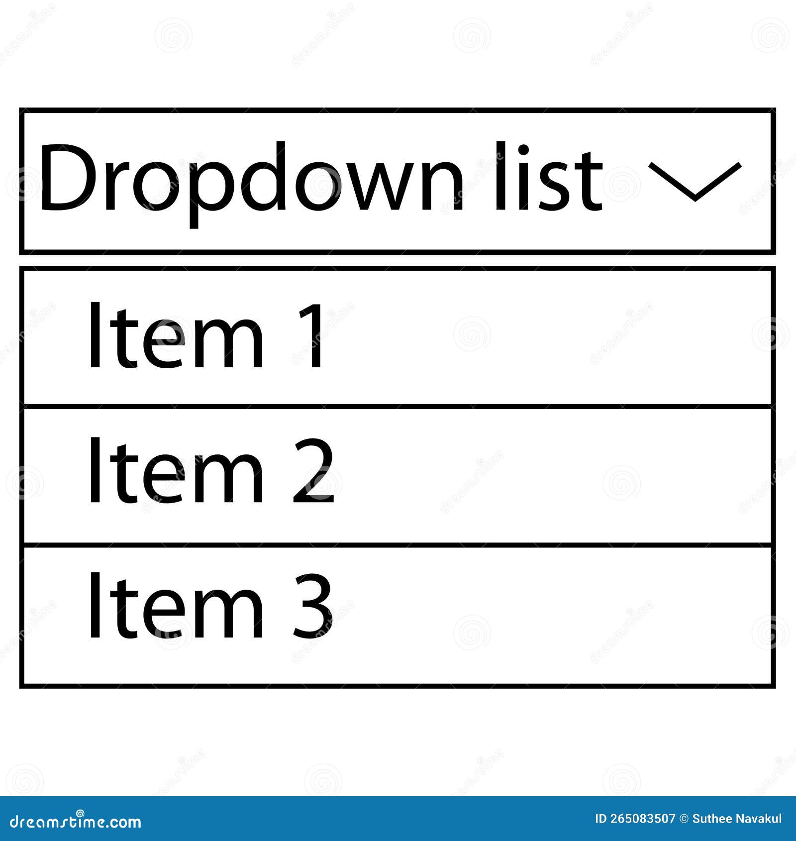 Drop-down List with Menu Items on White Background. the View is in the ...